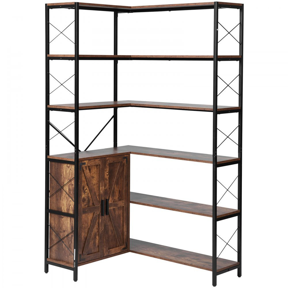 17 Stories 6 Tier Corner Bookshelf Tall Corner Bookcase with Doors L ...
