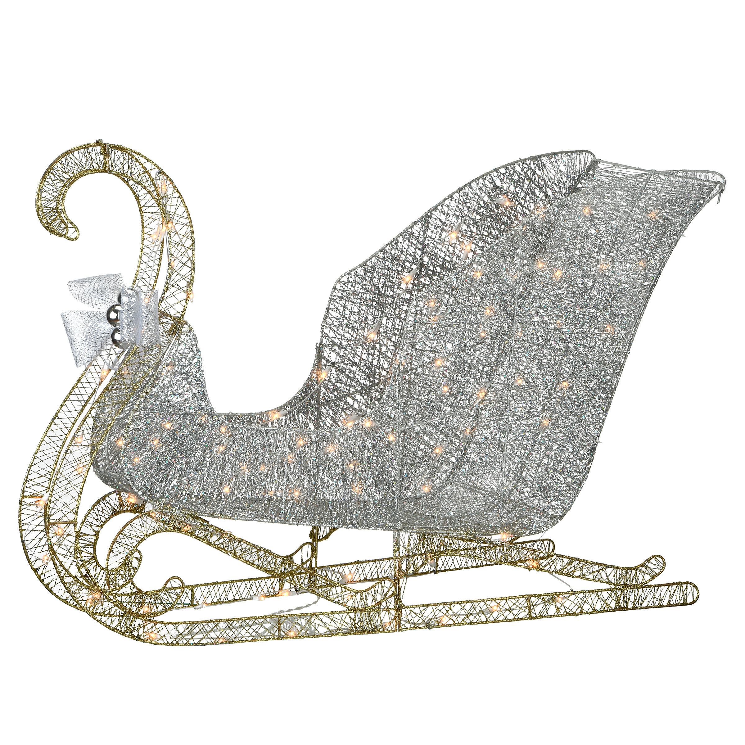 The Holiday Aisle® 48 in. Silver Santas Sleigh with Cool White LED ...