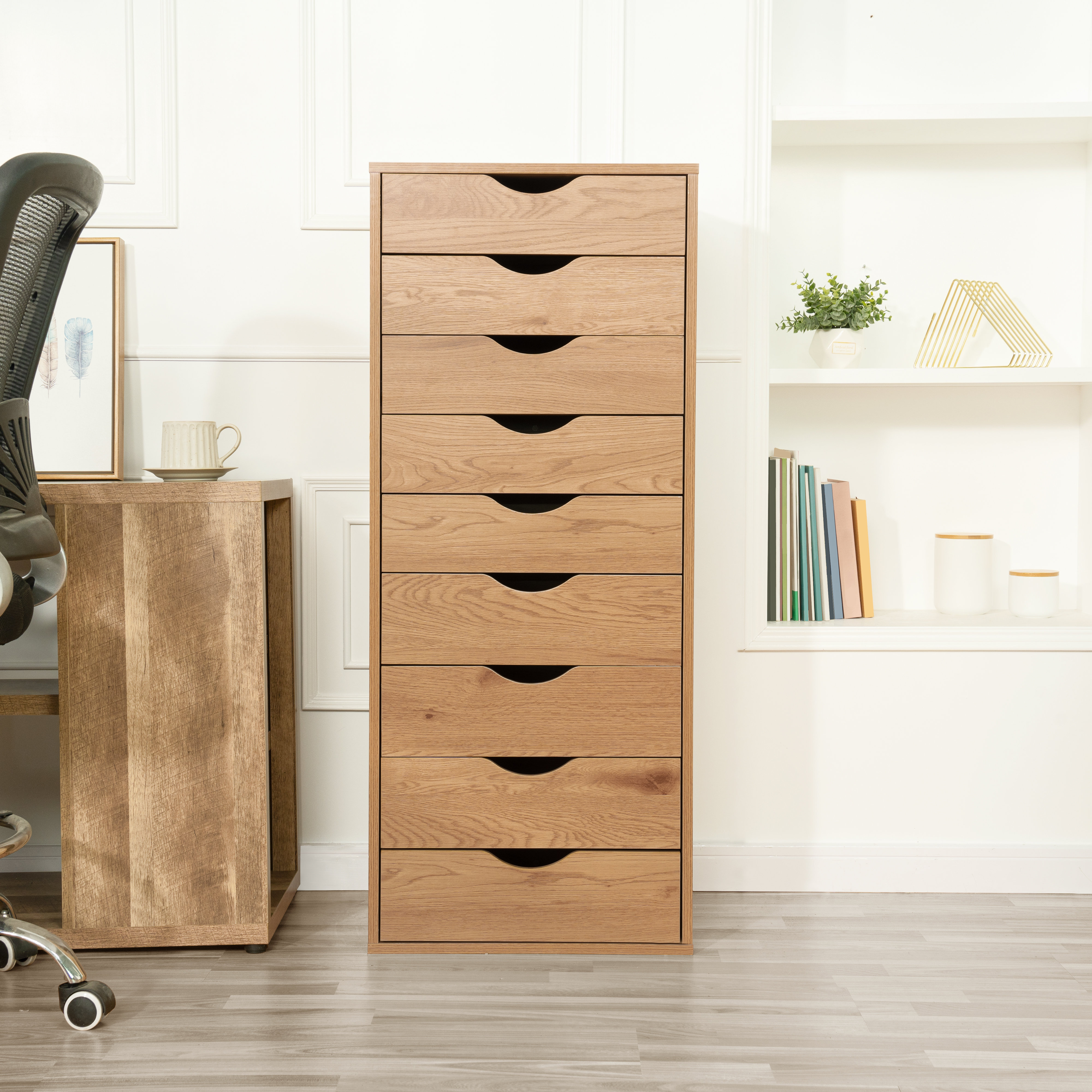 Inbox Zero 9 Drawer Tall File Cabinet, Office Drawer with Wooden ...