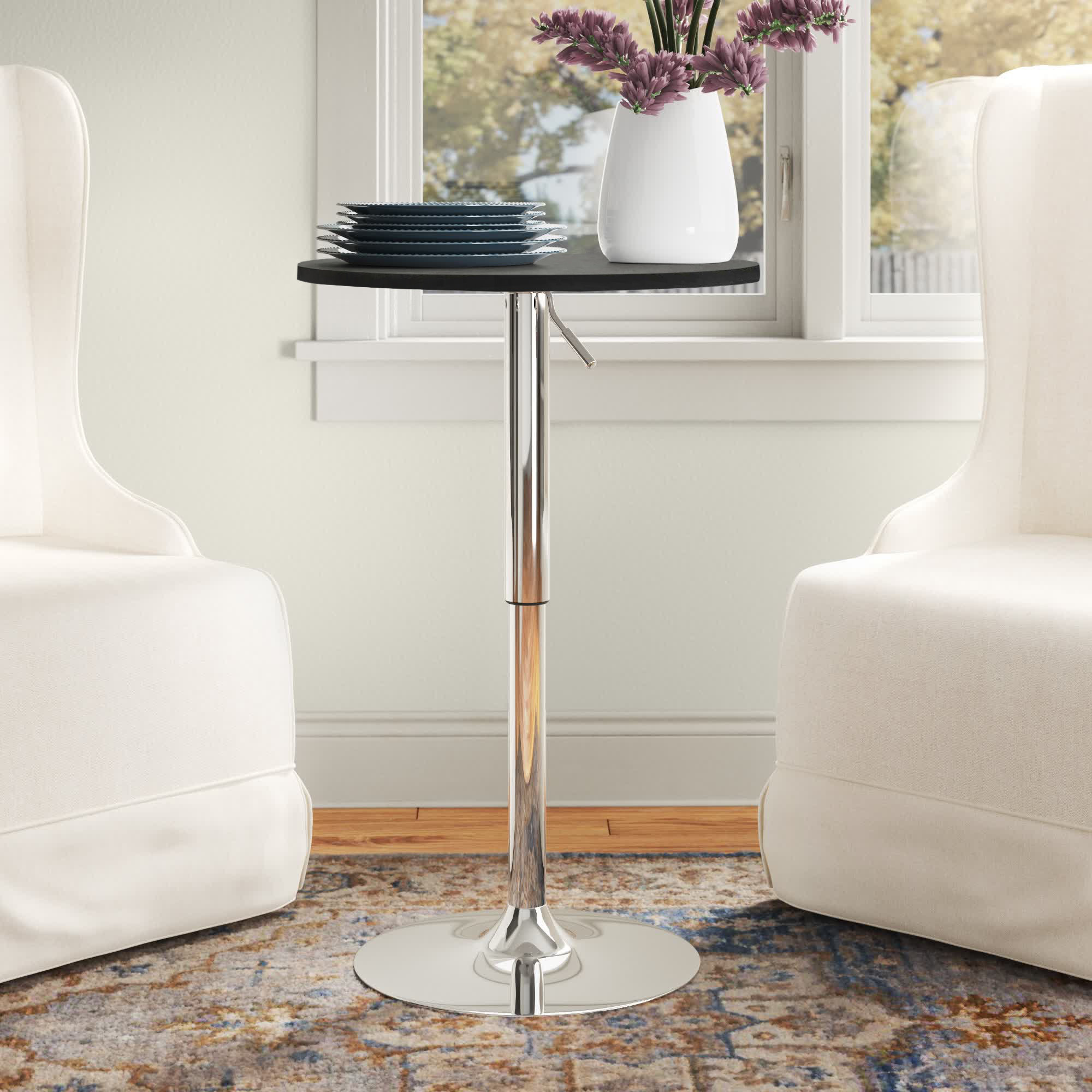 Orren Ellis Nakano Counter Height Pedestal Dining Table with Swivelling ...