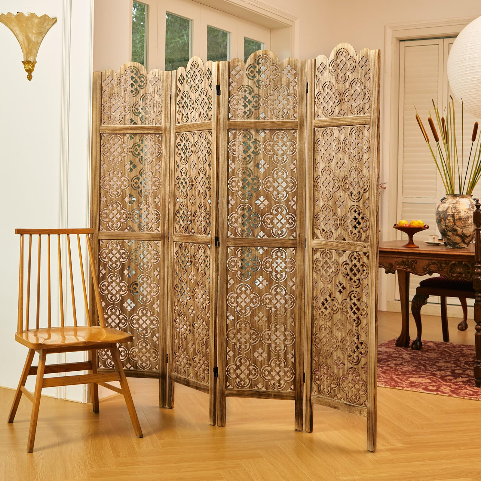 World Menagerie Room Divider Wood Carved Wall Divider Indoor Folding ...