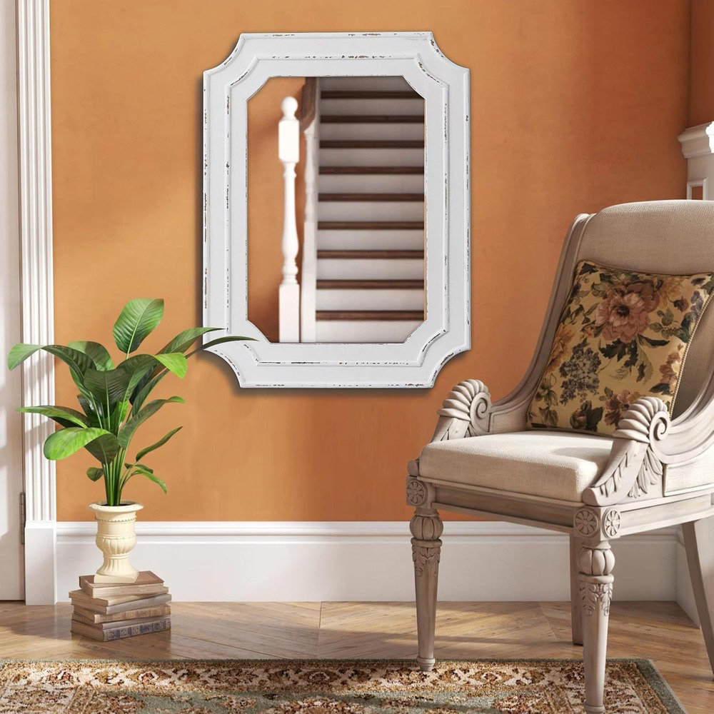 Ophelia & Co. Rustic White Mirror 24 Inch, Wall Hanging Distressed ...