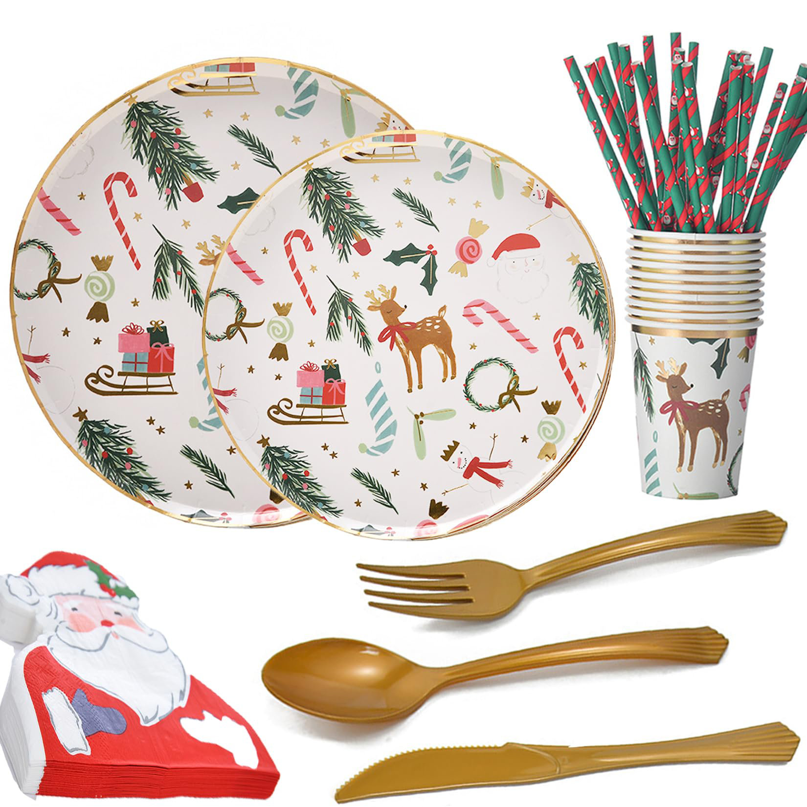 COEN 200-Piece Christmas Paper Plates and Napkins Set for 25 Guests ...