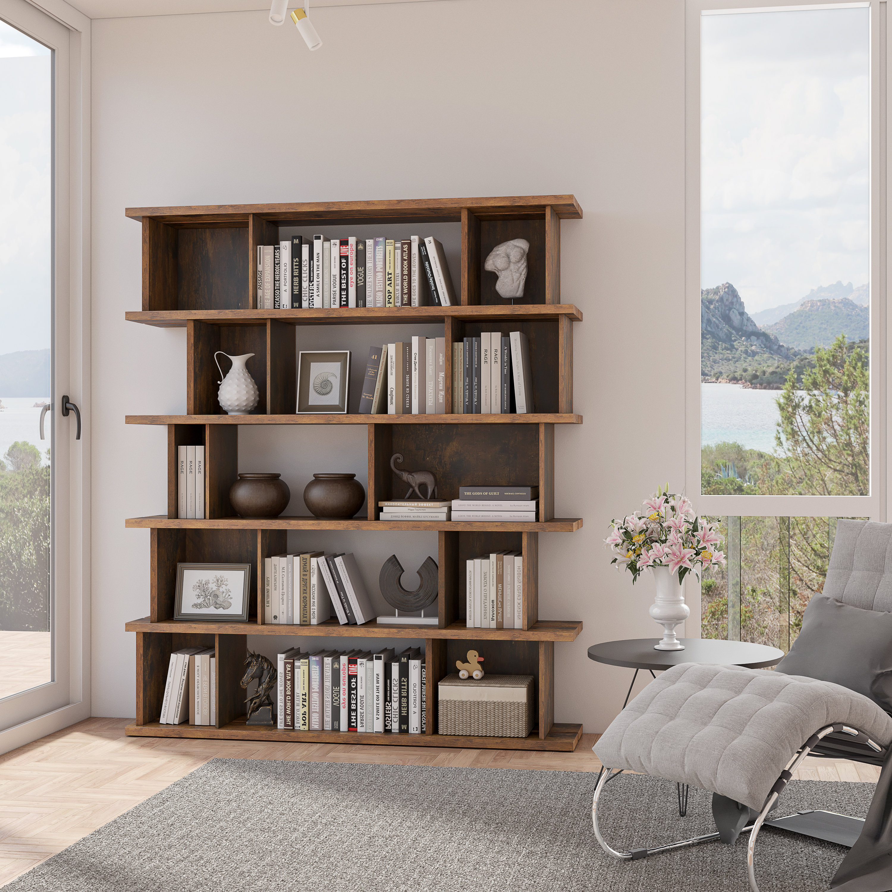 Latitude Run® Dharm 71" H x 61.4" W Geometric Bookcase | Wayfair