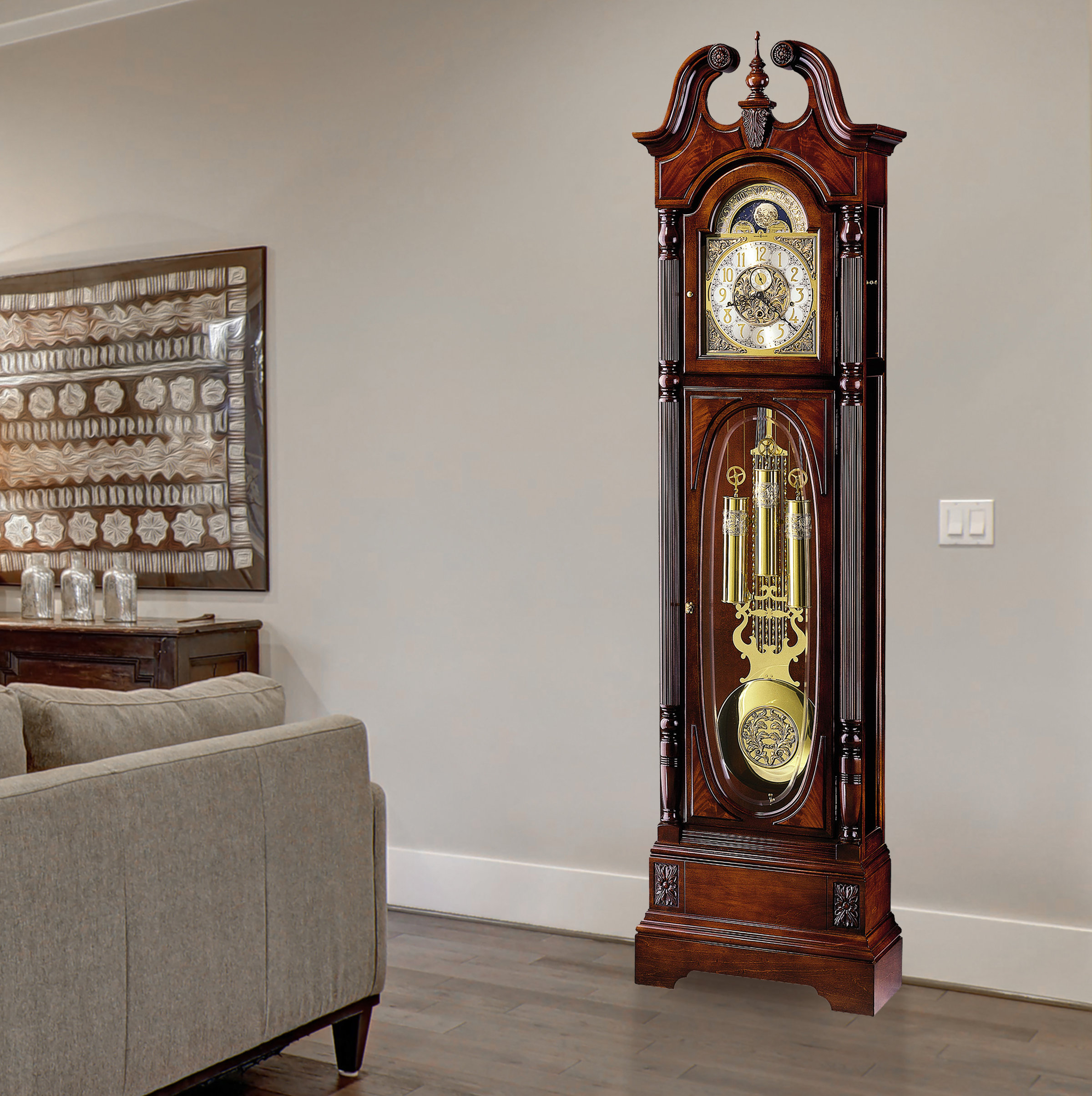 Howard Miller® Stewart Grandfather Clock, Swan Neck Pediment, Triple ...