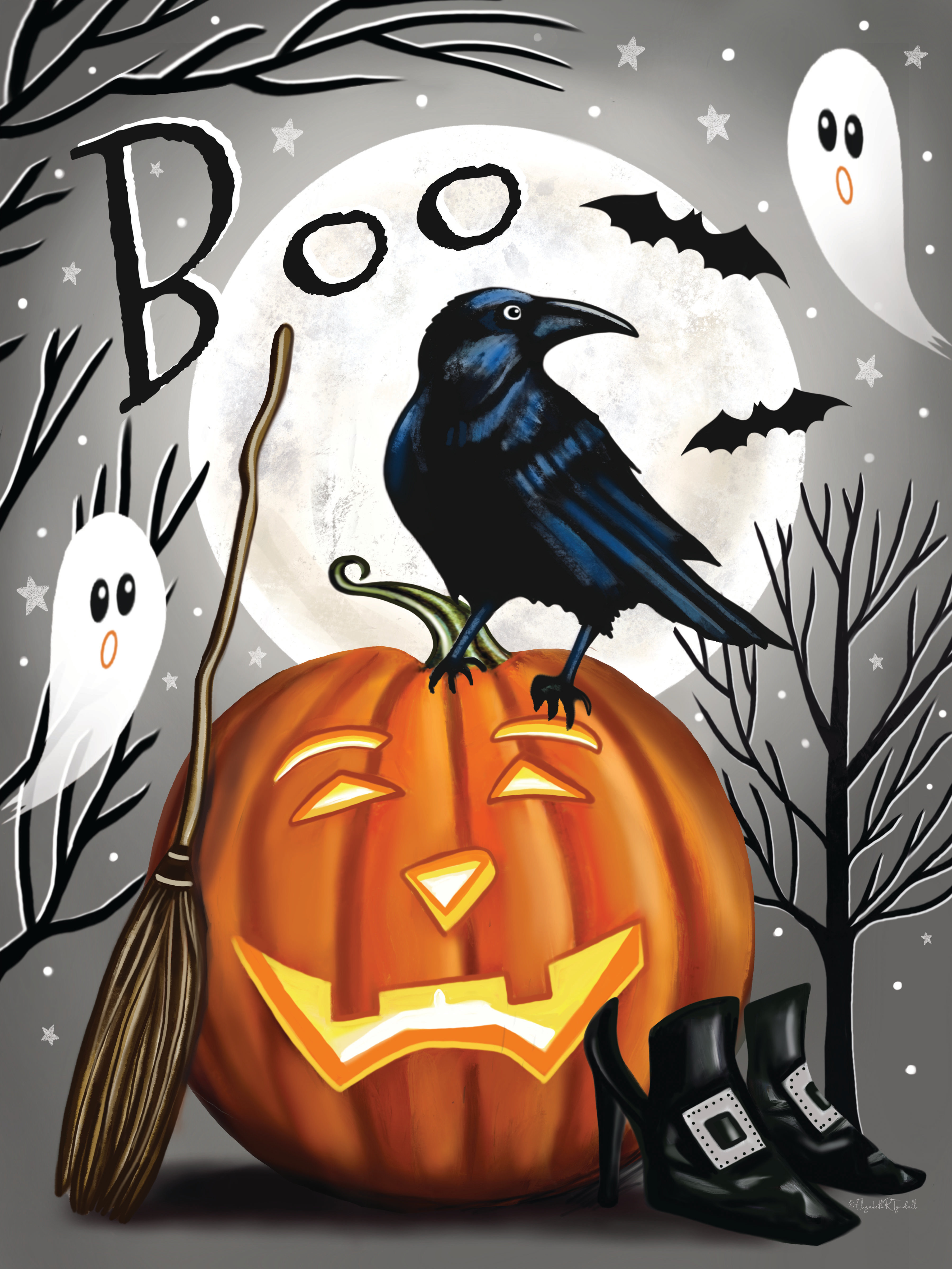 The Holiday Aisle® Boo Crow & Ghosts by Elizabeth Tyndall | Wayfair