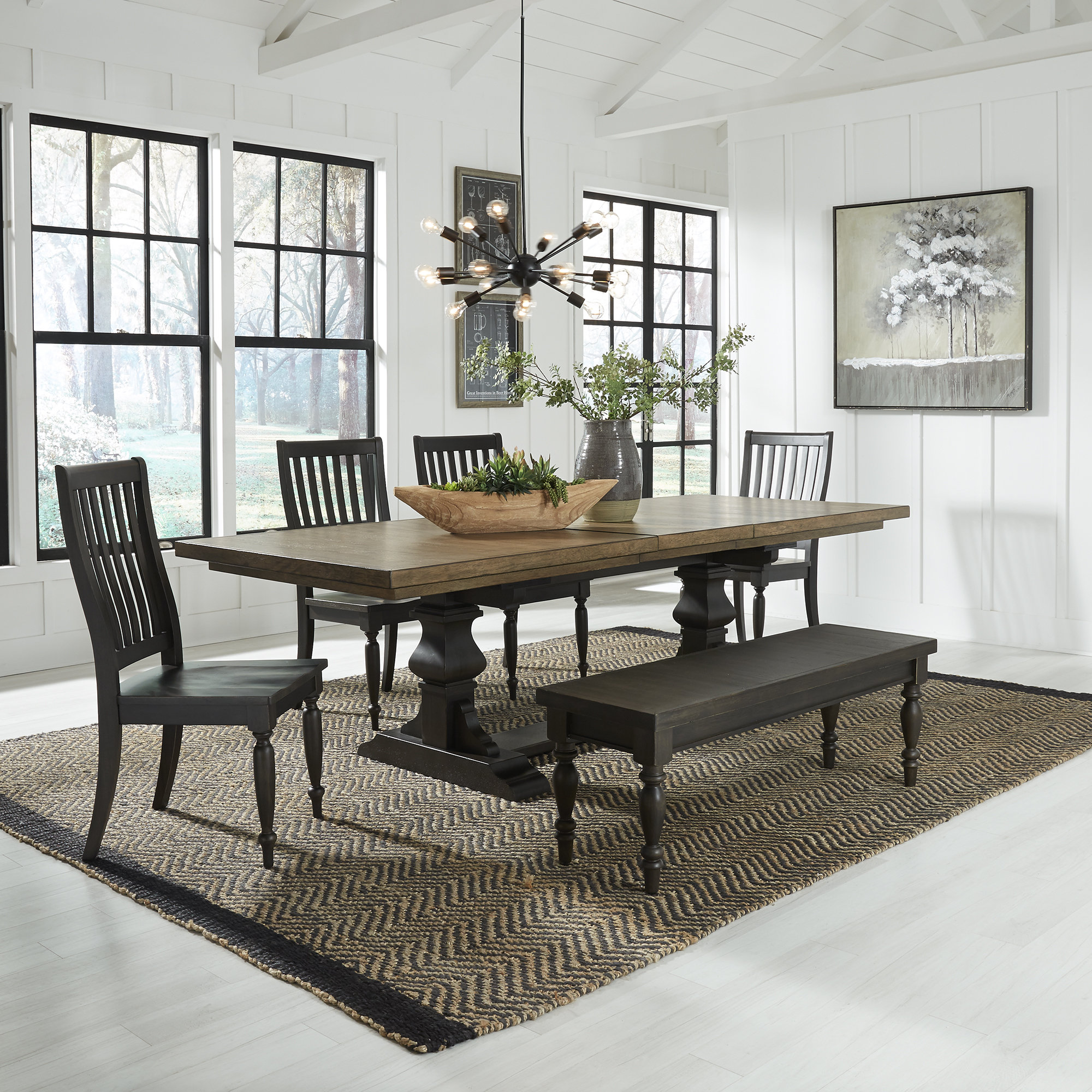 Three Posts™ Sonntag 6 Piece Trestle Dining Table Set W/ Bench ...