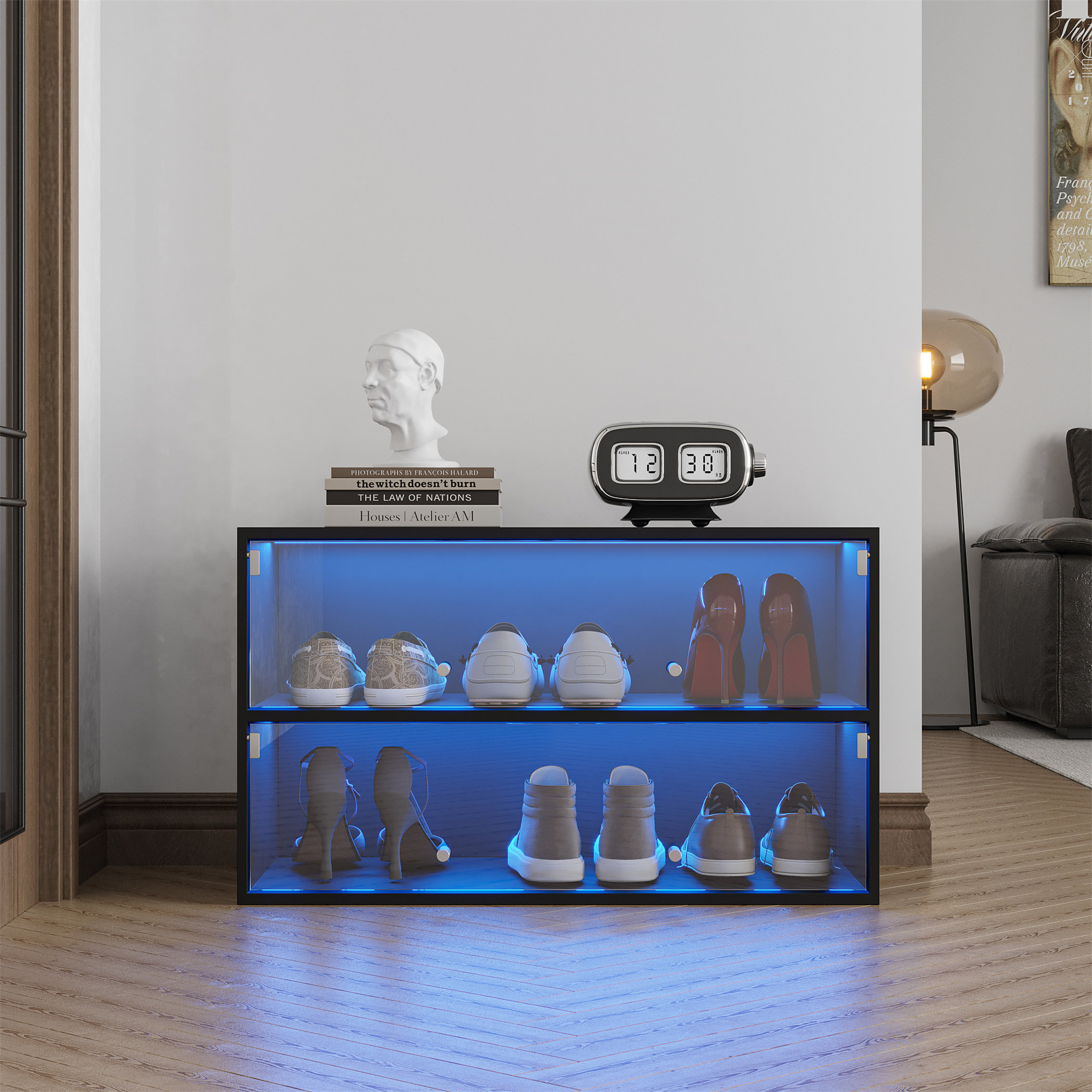 Wrought Studio™ Glass Door Shoe Box Shoe Storage Cabinet With RGB Led ...