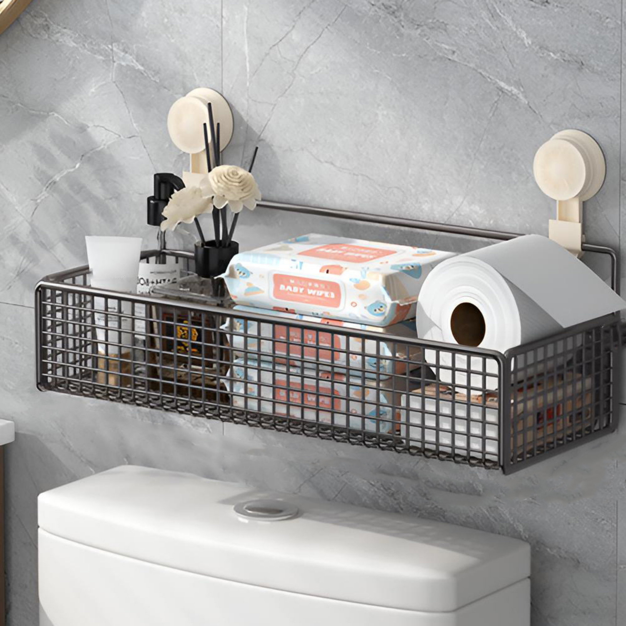 Rebrilliant Non Perforated Suction Cup Storage Rack, Bathroom Wall ...