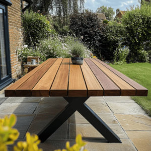 Ashford Blake Rustic Iroko Outdoor Garden Table with Aluminium Legs ...