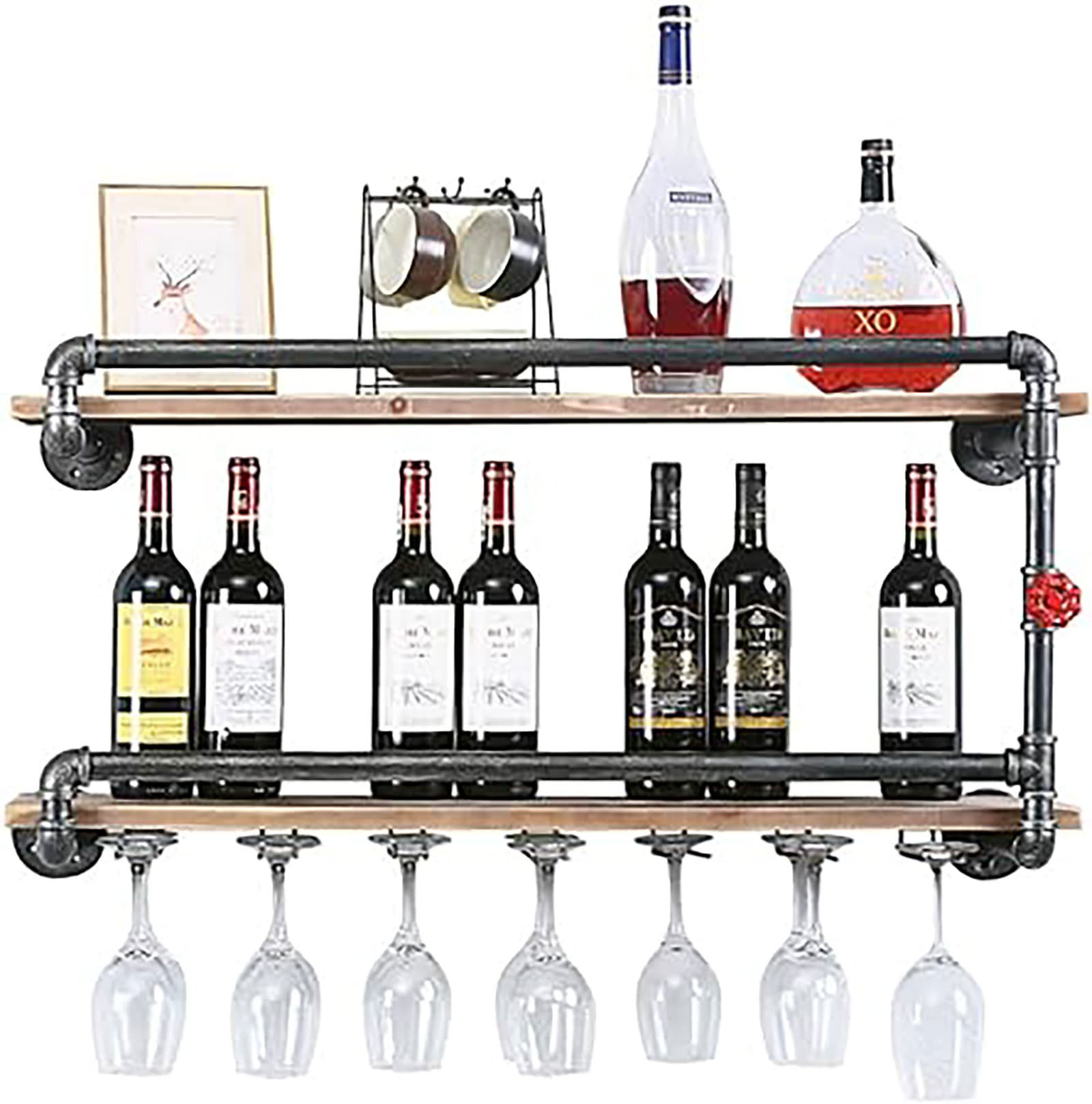 Williston Forge Rustic Pipe Wine Rack: Industrial Wall Mounted Design ...