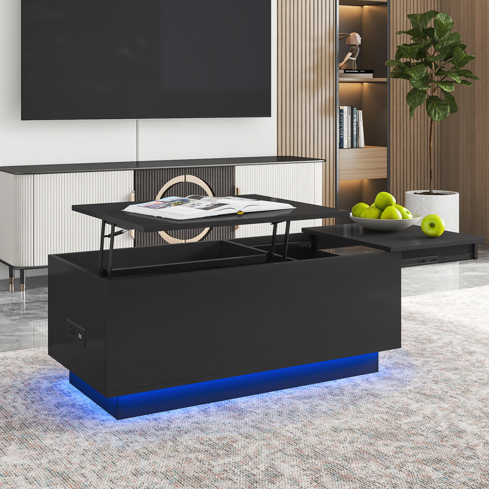 Wade Logan® Anushree Lift Top Coffee Table with Charging Station, RGB ...