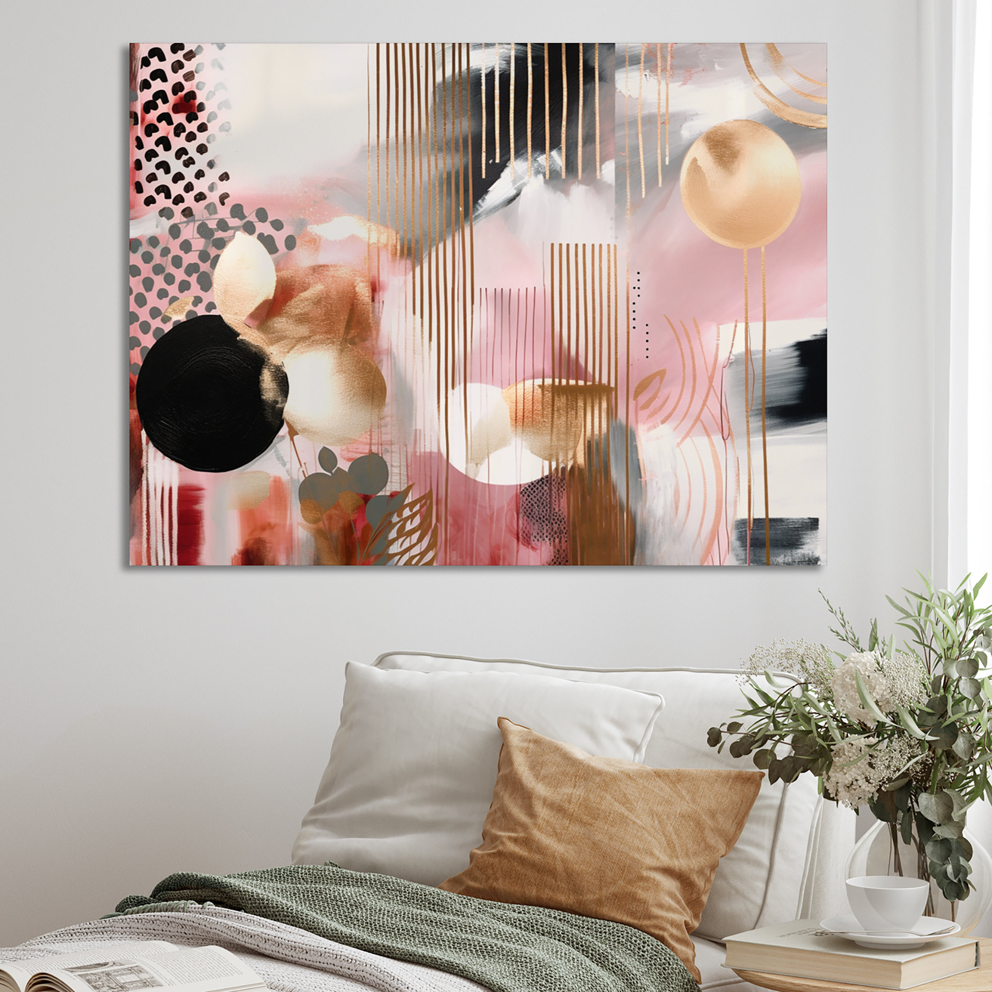 Mercer41 Pink Gold Lines Scenery I - Modern Shapes Transitional Wall ...