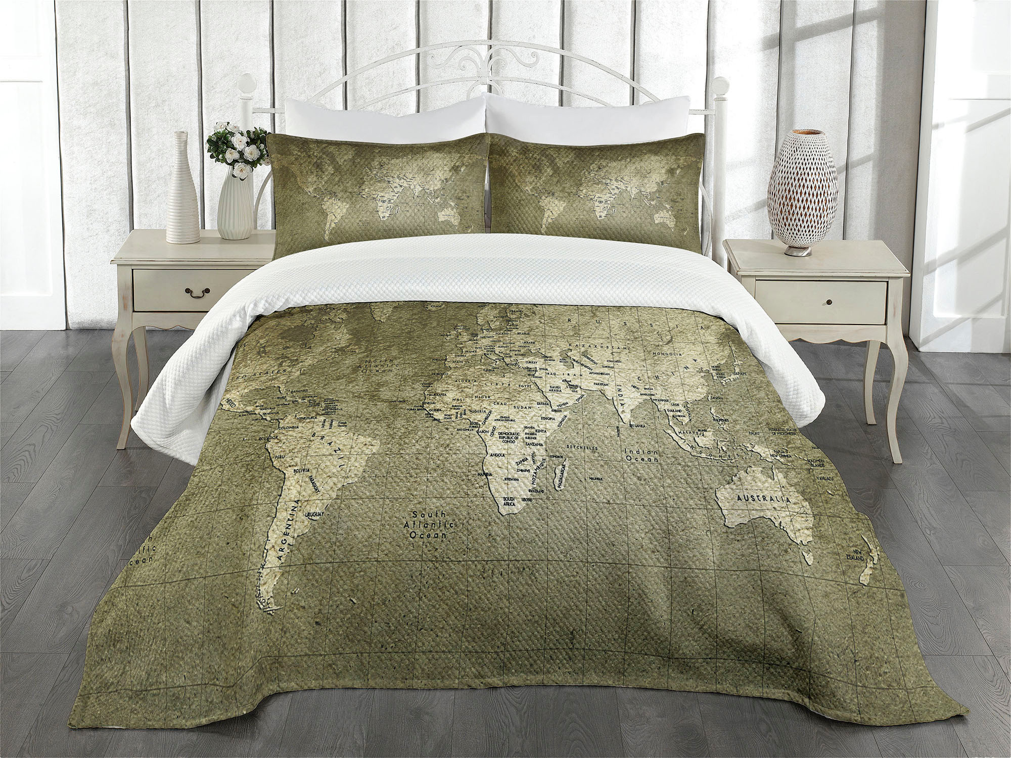 Ambesonne Map Bedspread Nostalgic World | Wayfair