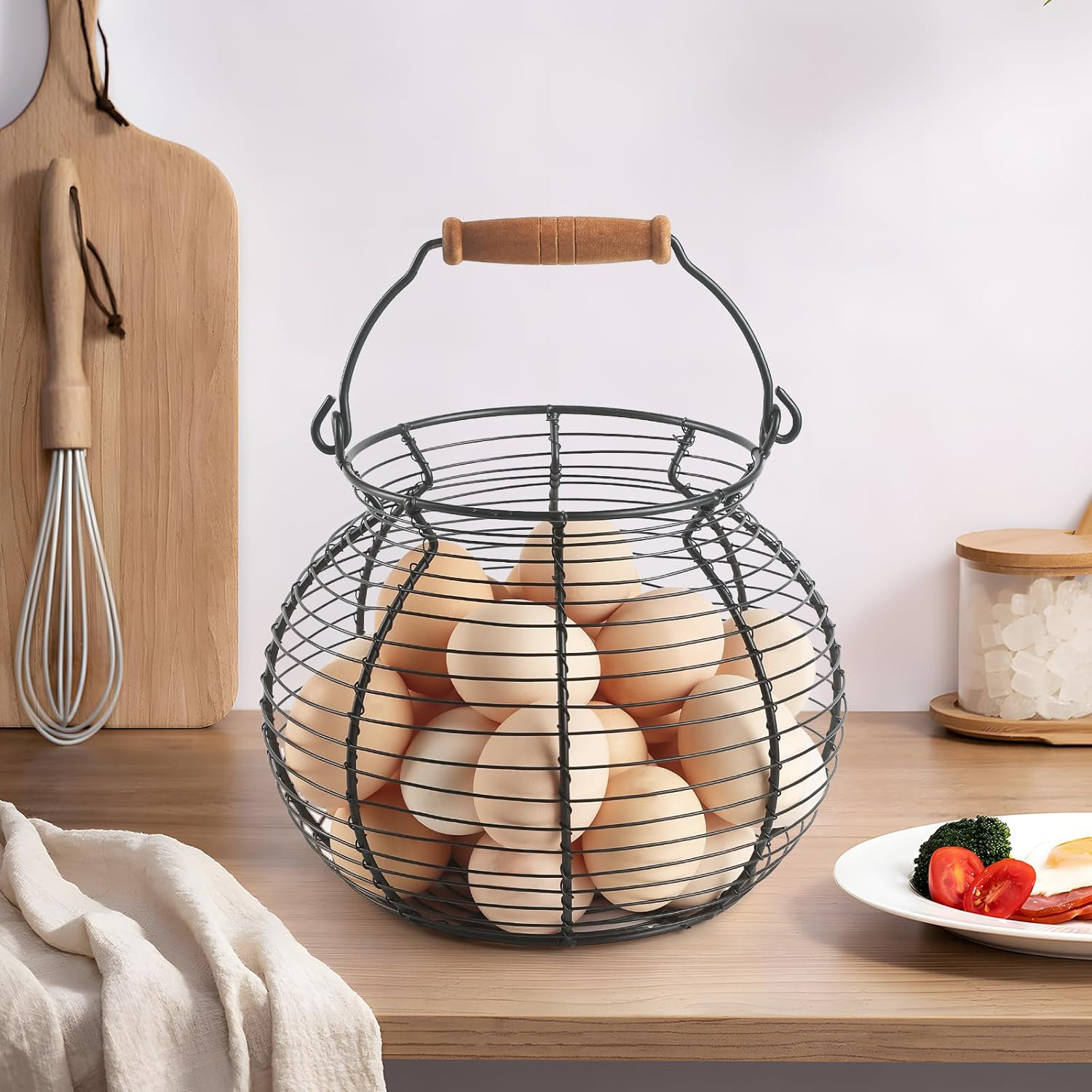Rebrilliant Egg Basket,Farmhouse Round Wire Egg Baskets For Fresh Egg ...
