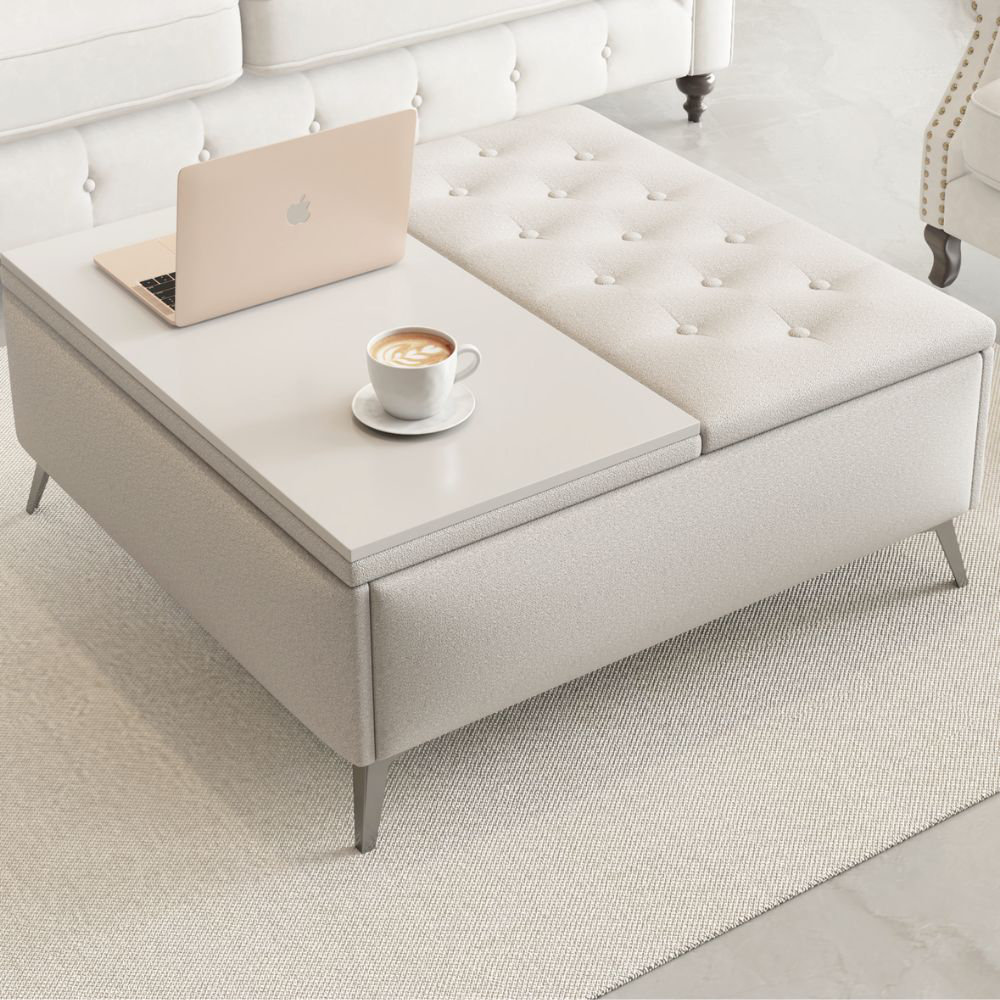 Ivy Bronx Lift Top Coffee Table With Large Hidden Storage And Tufted ...