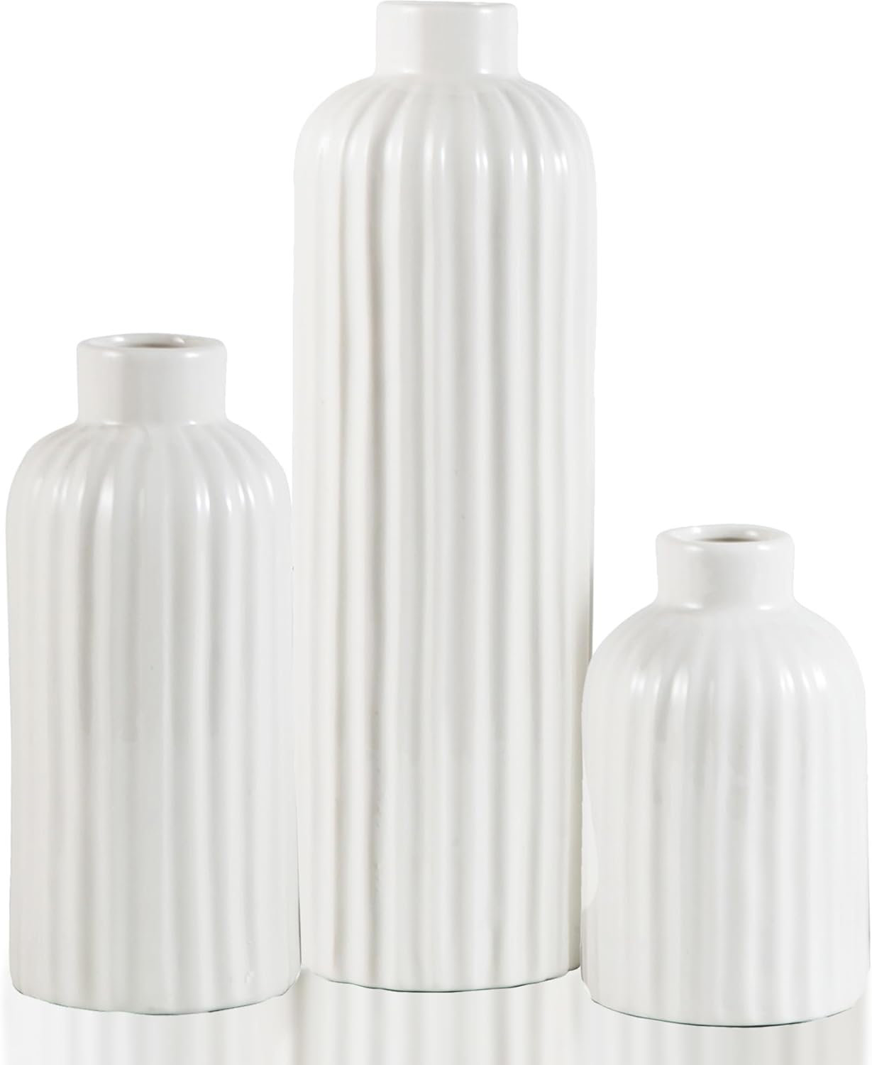 Brayden Studio® Ceramic Vases Set Of 3 - Small Ribbed Flower Vases For ...