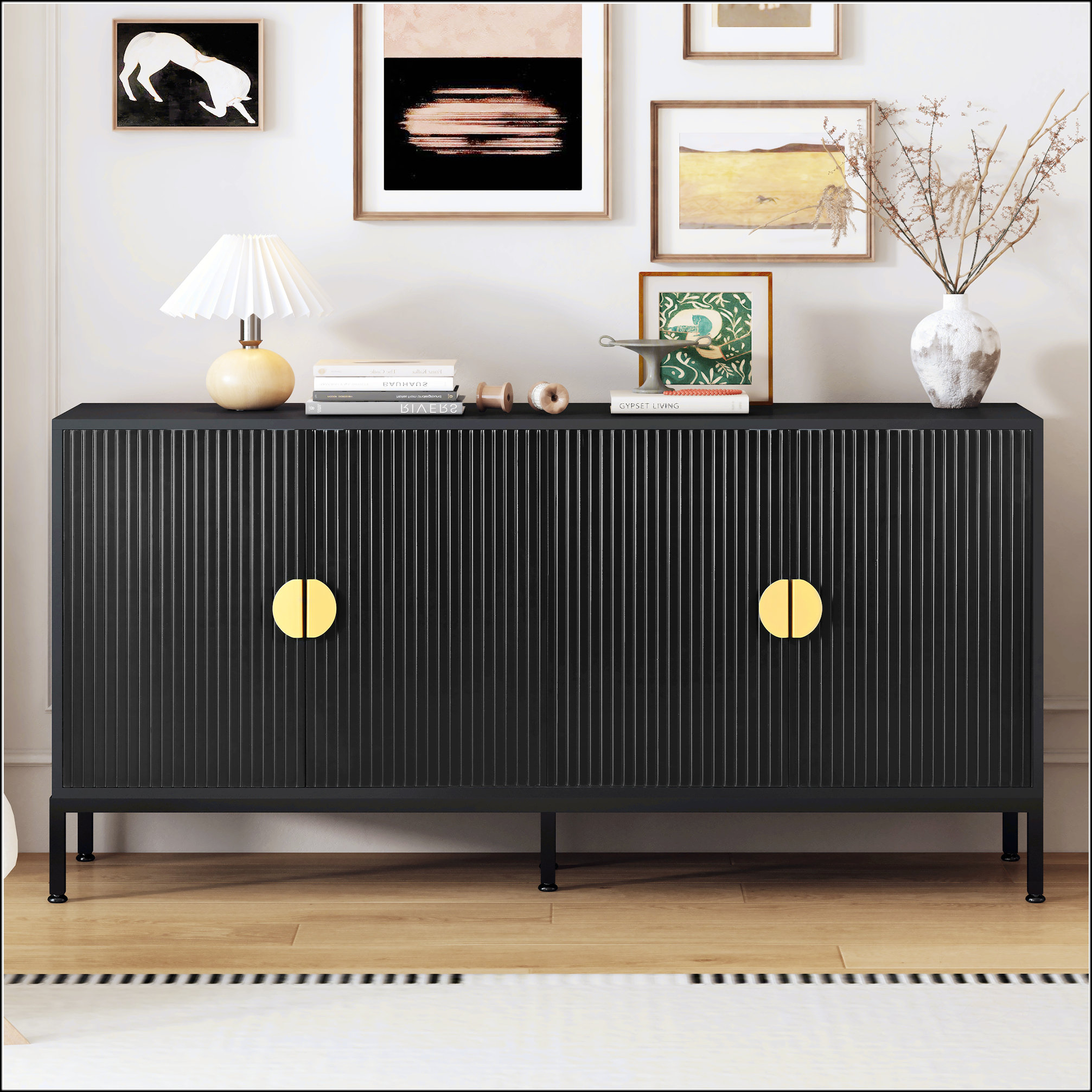 Latitude Run® Exquisite Vertical-Striped Four-Door Cabinet With Sturdy ...