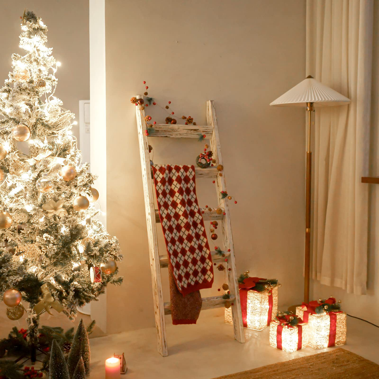 Gracie Oaks 5Ft (58") Wooden Decorative Wall Ladder Rug Ladder, White ...