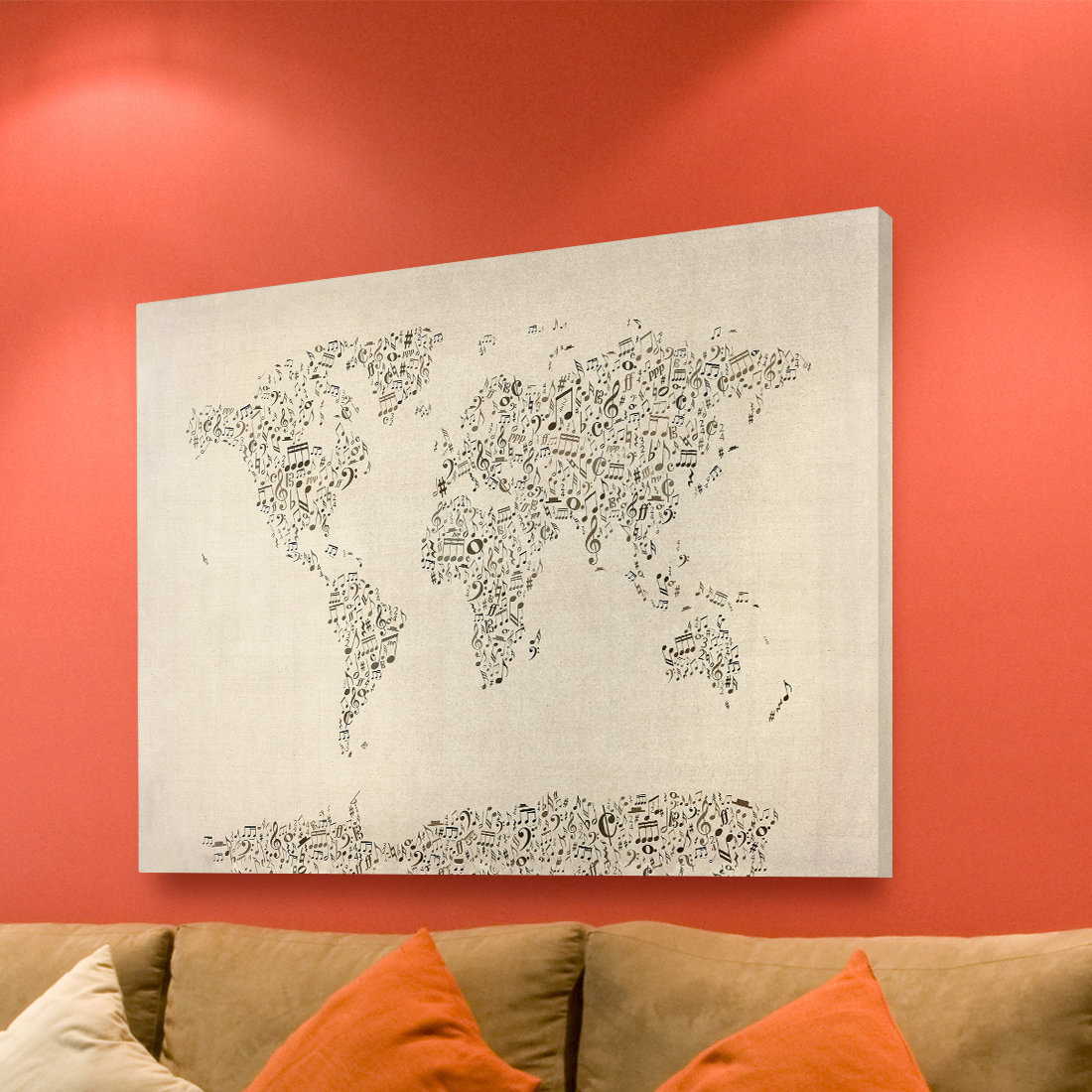 Trademark Fine Art 'Music Note World Map' by Michael Thompsett Graphic ...