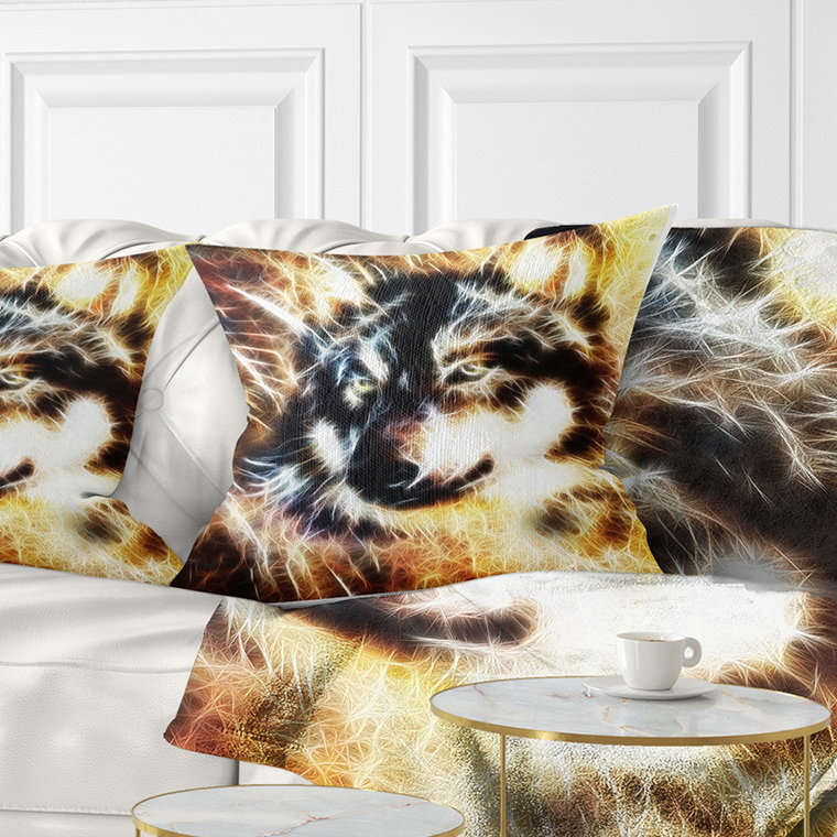 Design Art Wolf Multicolor Collage - Animal Printed Pillow | Wayfair