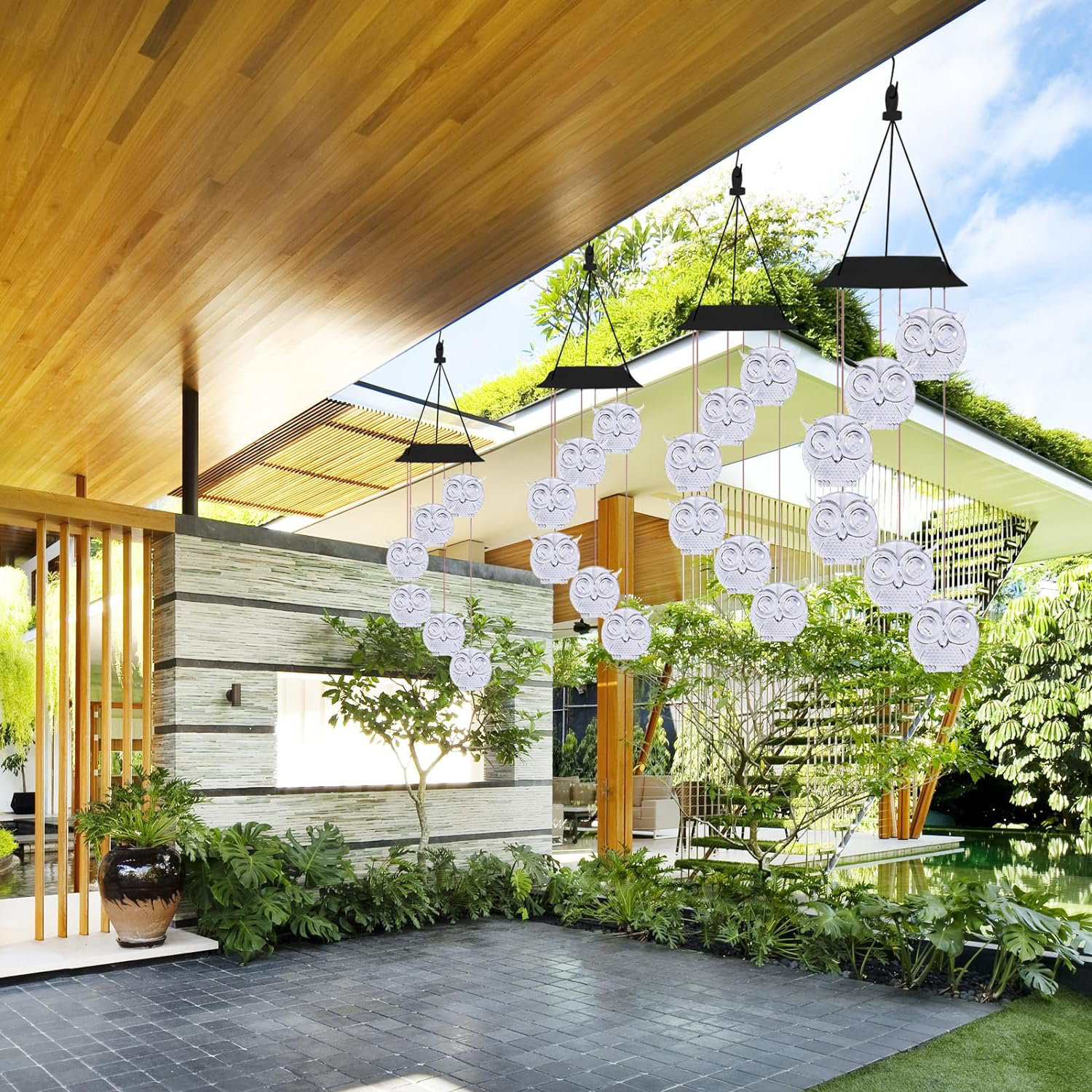 Arlmont & Co. Outdoor Decor Solar Owl Wind Chime Party Patio Garden ...