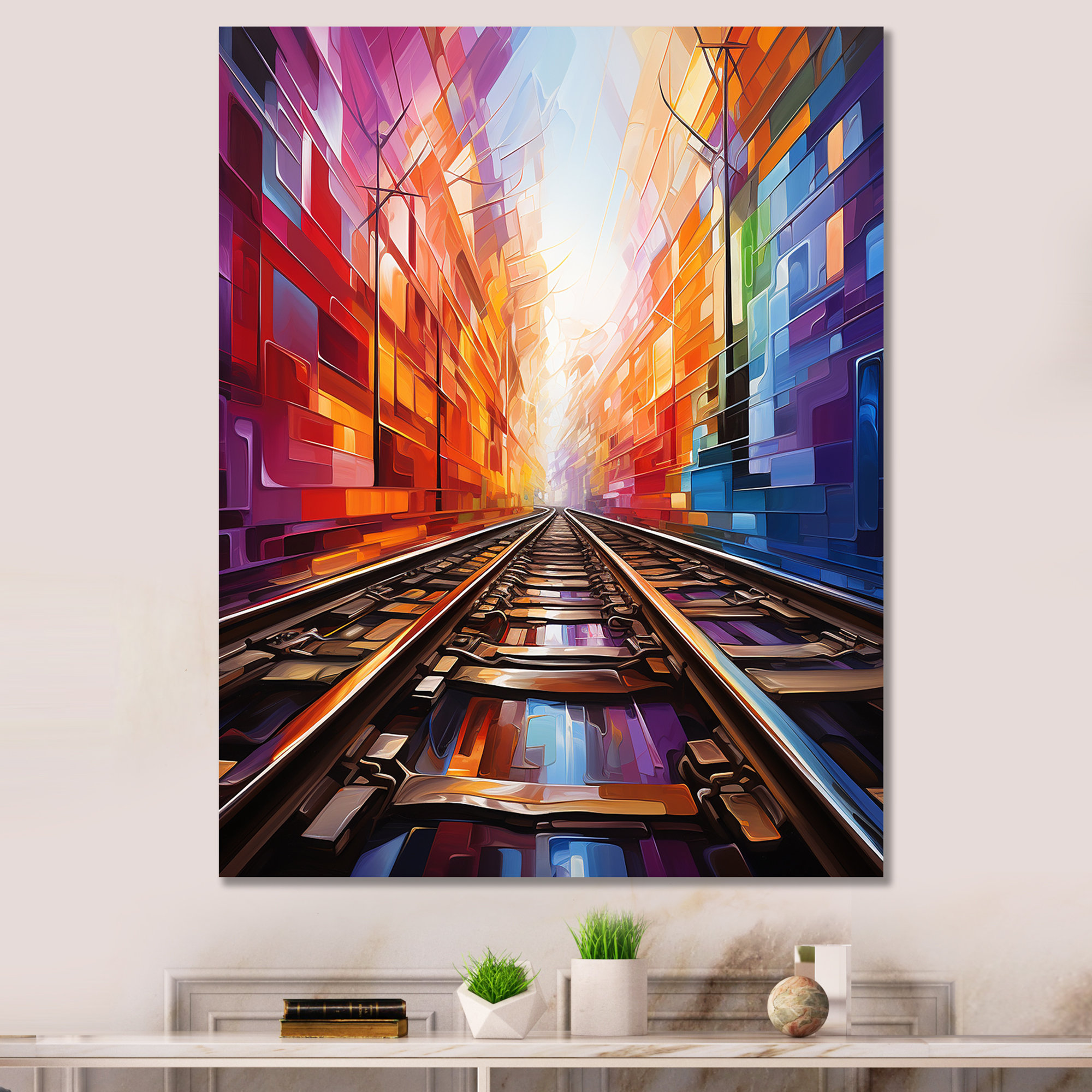Latitude Run® Train Colourful Tracks II - Modern Canvas Art Print ...