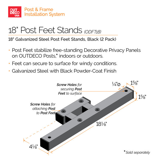 OUTDECO 18" Galvanized Steel Post Feet Stands, Black (2 Pack) | Wayfair