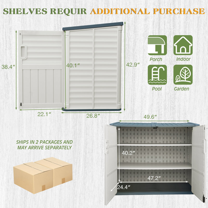 Devoko Outdoor Resin Slant Roof Storage Shed With Double Doors | Wayfair