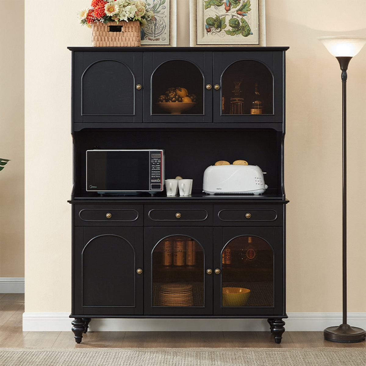 HOBULT All Solid Wood Vintage Food Cabinet Dining Room Against Wall One ...