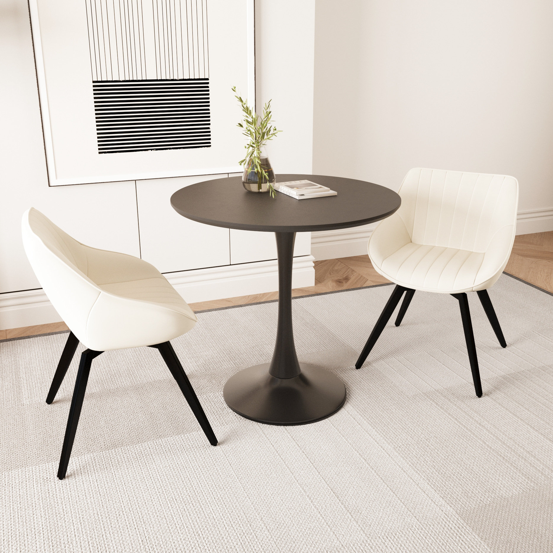George Oliver 2 - 4 Person Kitchen Dining : 31.5" Black Round Table And ...