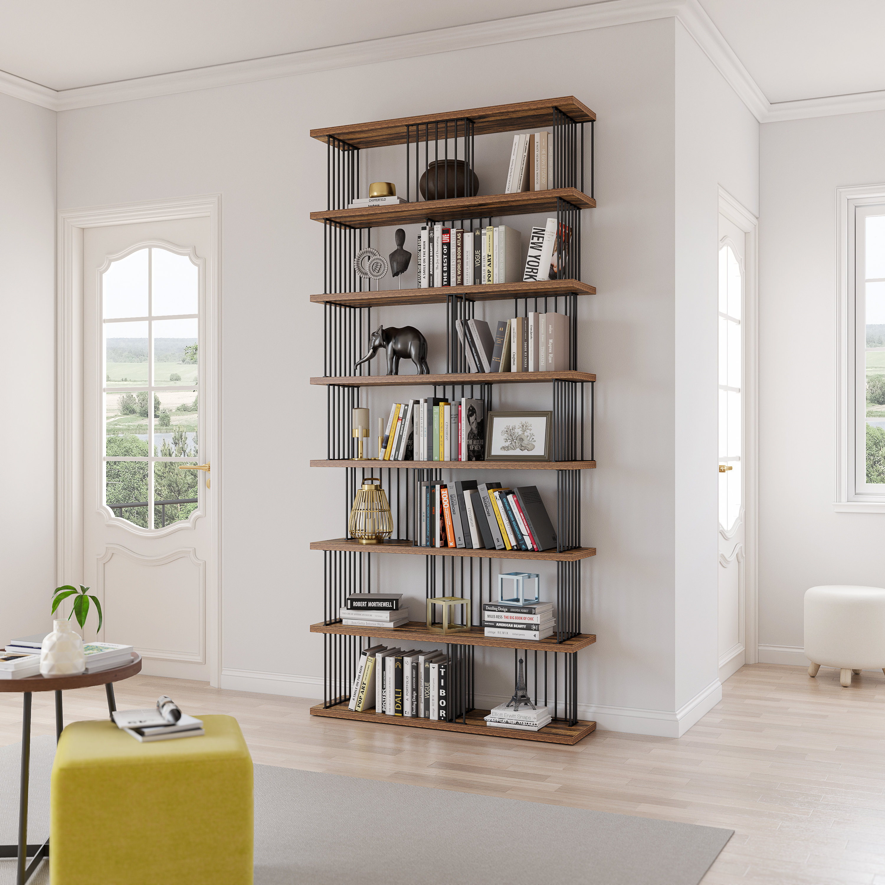 17 Stories Lotus Antique Walnut Color Display Etagere Bookshelves | Wayfair