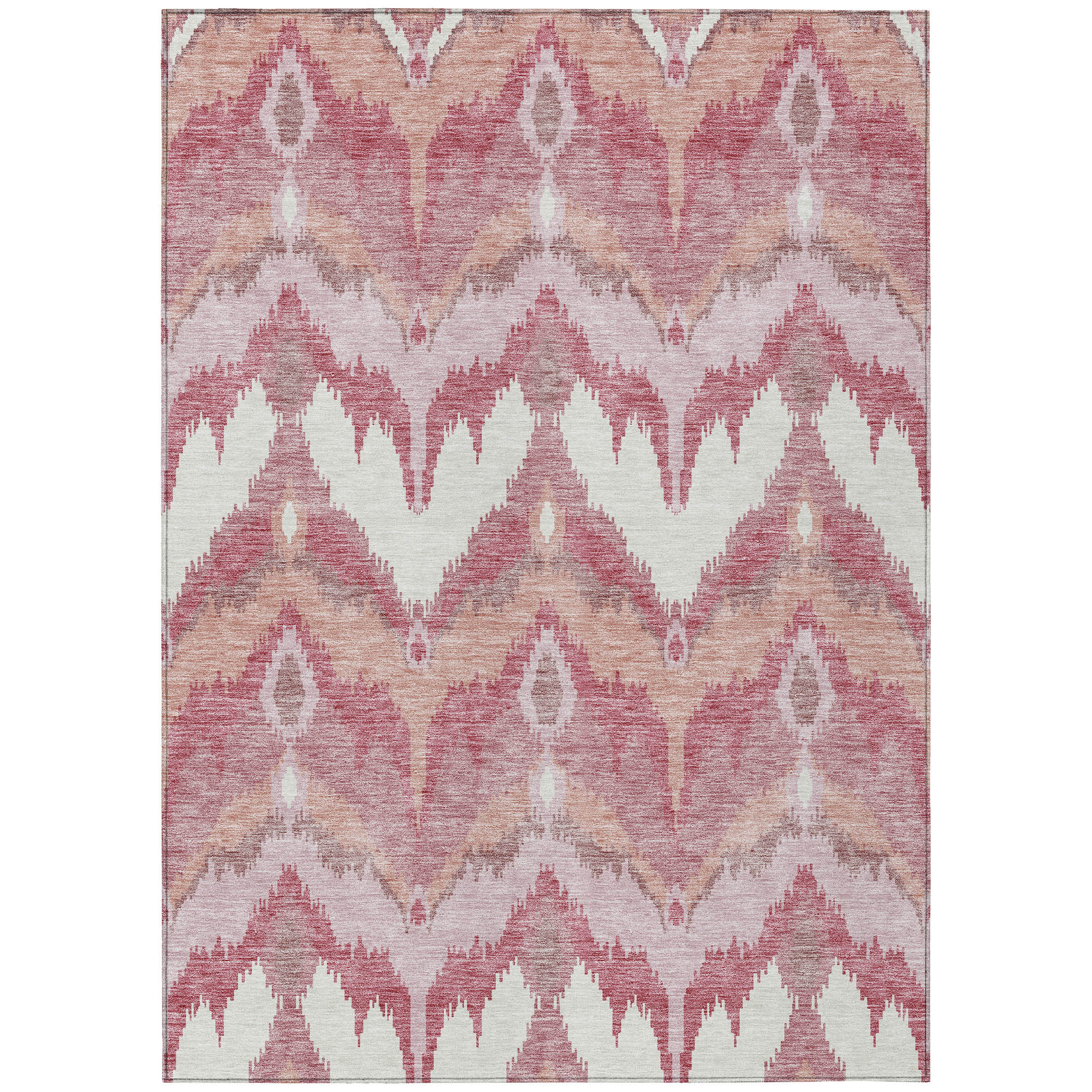 HomeRoots 9' X 12' Blush Mauve And Ivory Ikat Washable Indoor Outdoor ...