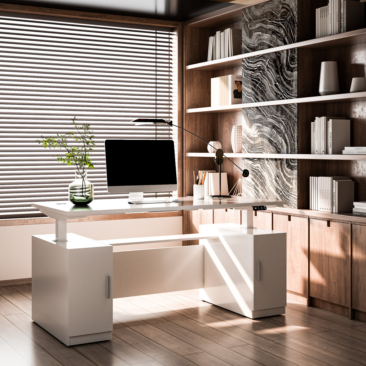 Inbox Zero Neeharika Height Adjustable Modern Executive Standing Desk ...