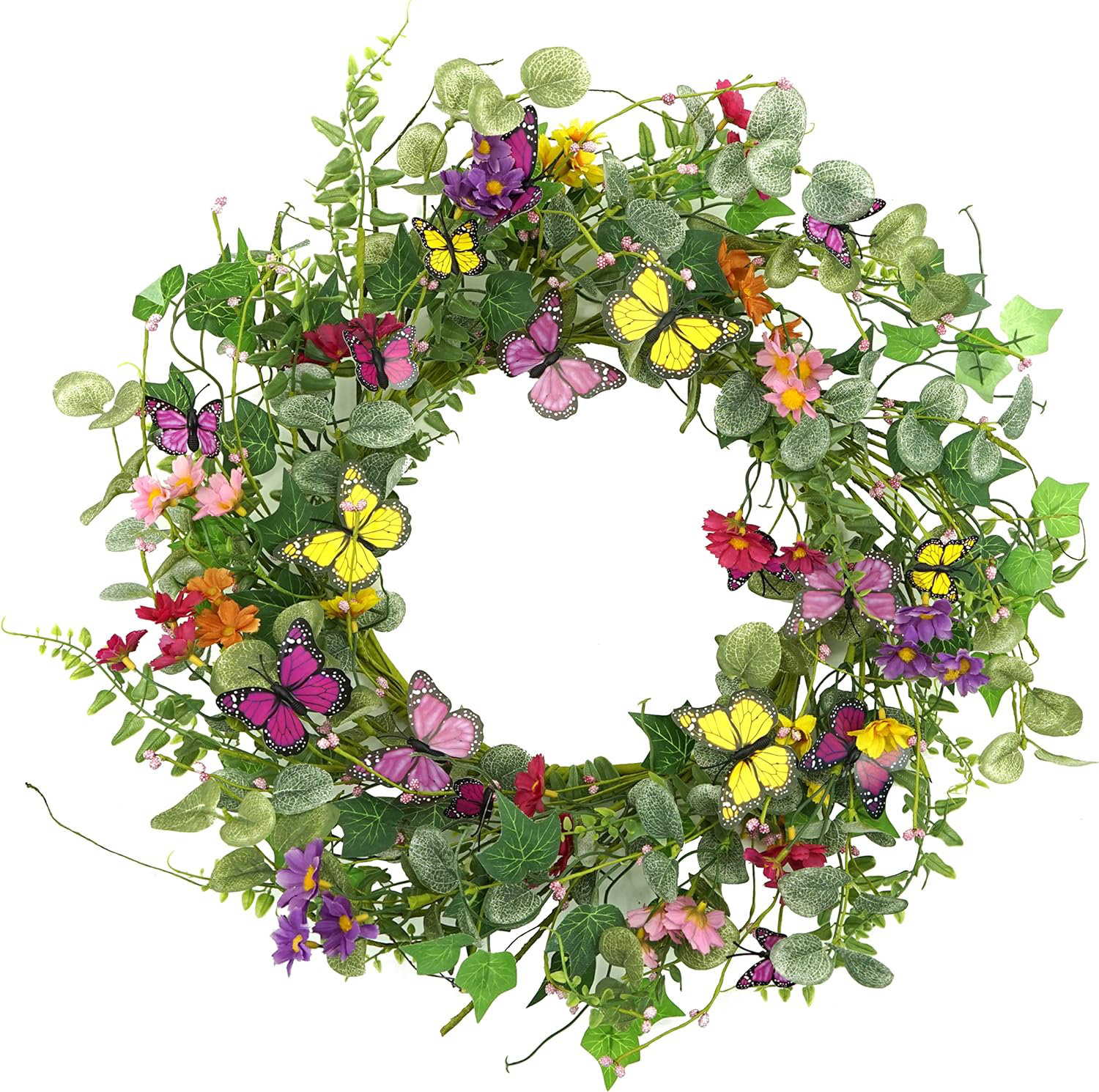 Primrue 20" Artificial Spring Summer Wreath With Fake Butterflies ...