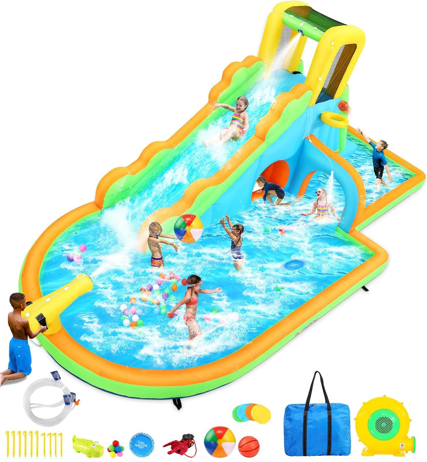 Homdox 18' ×7.5' Inflatable Water Slides With Pool,climbing Wall,splash ...