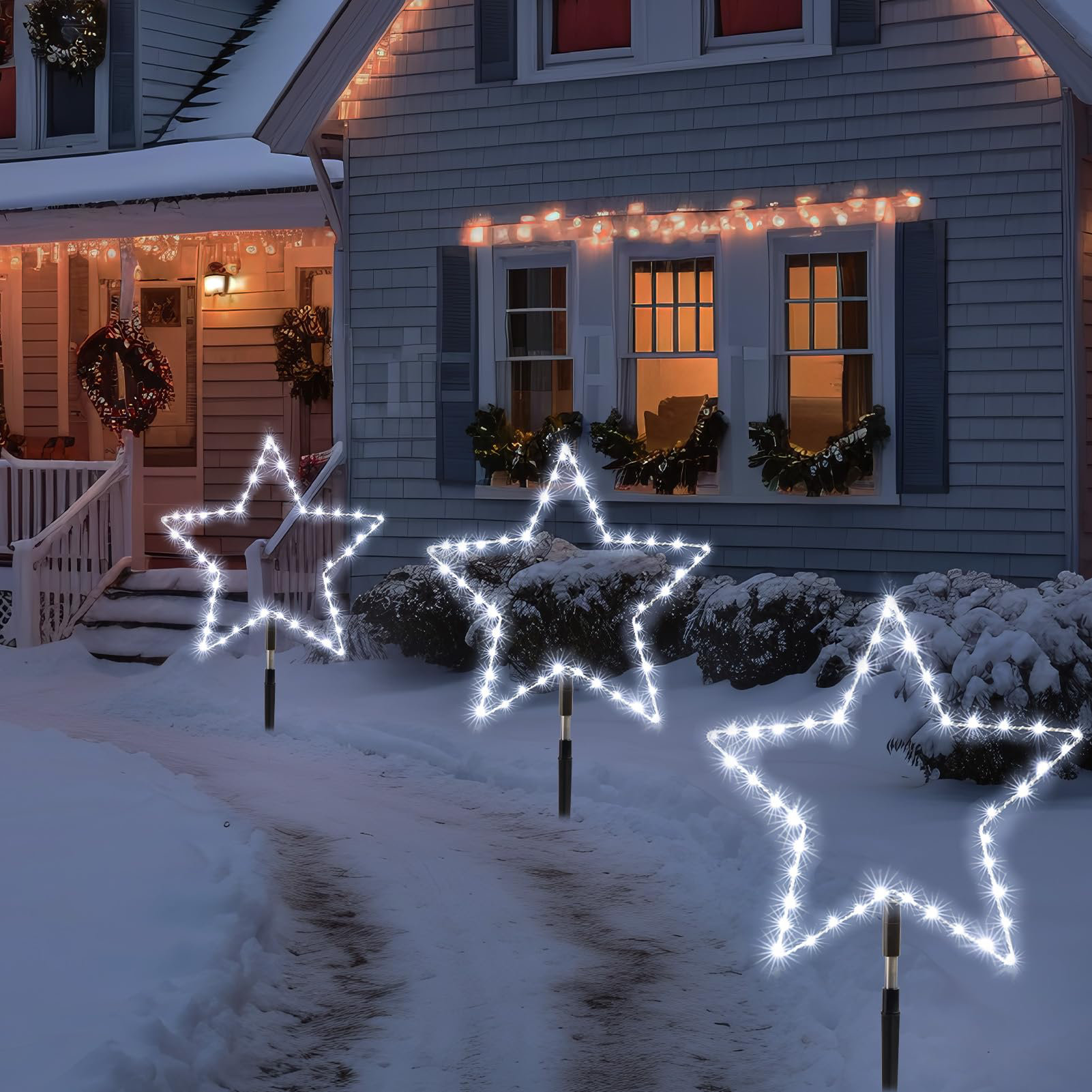 The Holiday Aisle® 3-Pack Christmas Pathway Star Lights, 8 Modes LED ...