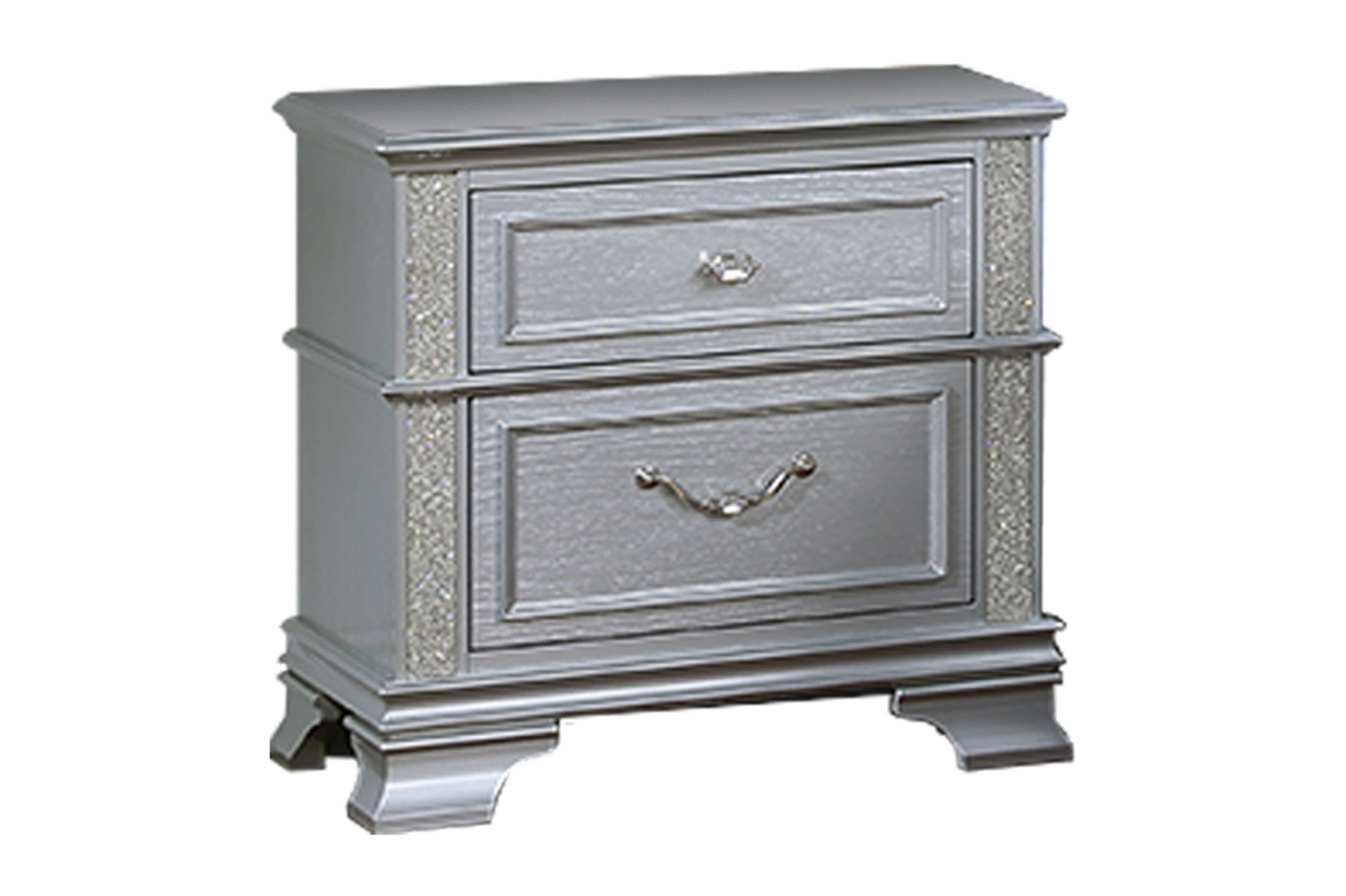 Everly Quinn Elegance Gray Finish 2-Drawers Nightstand Decorative ...