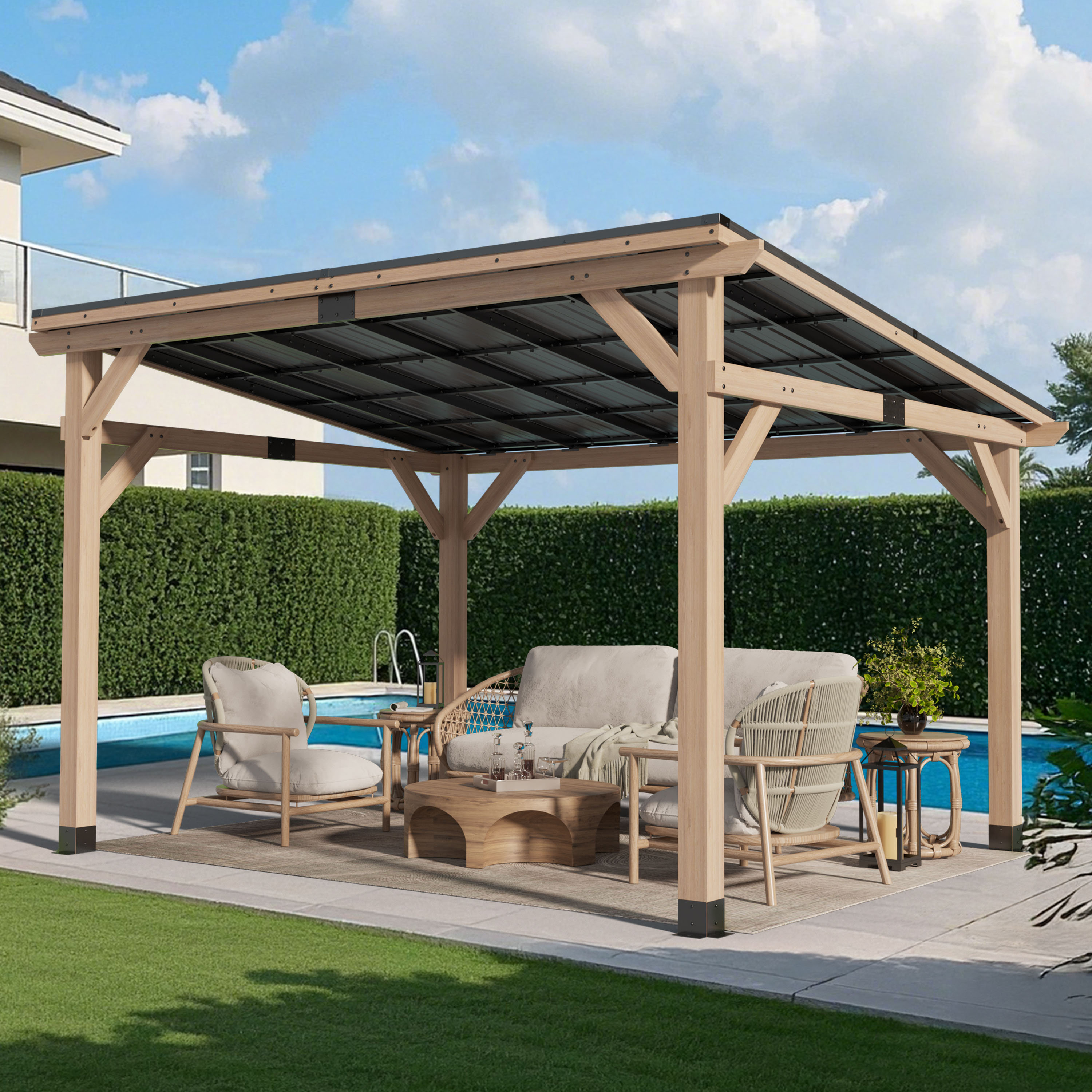 StarEcho 10Ft X 12Ft Solid Wood Rectangle Gazebo With Hardtop Steel ...