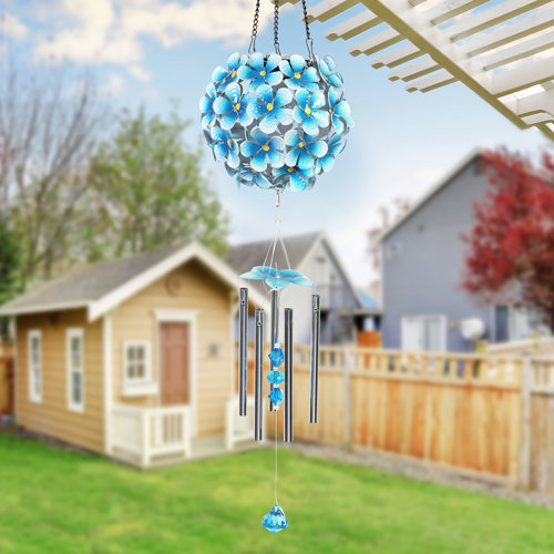 Exhart Solar Hanging Hydrangea Flower Ball Wind Chime with Thirty Eight ...