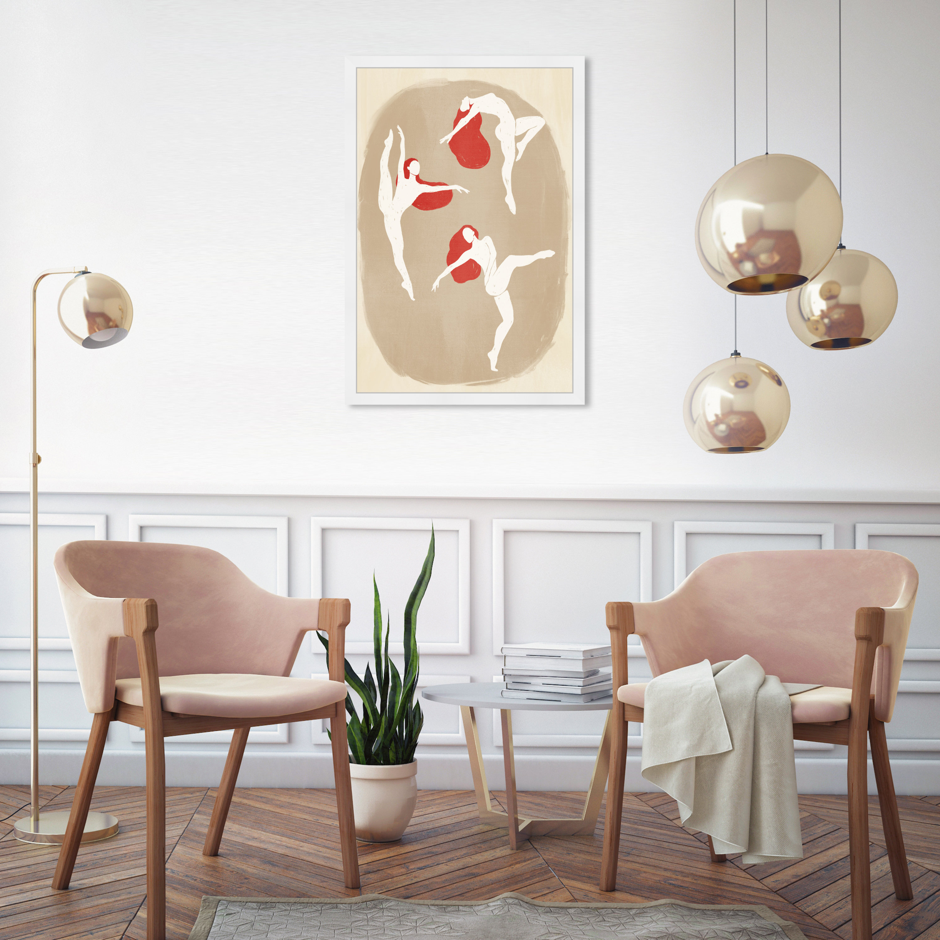 Oliver Gal "The Dance", Ballet Dancing Women Modern White Framed Wall ...