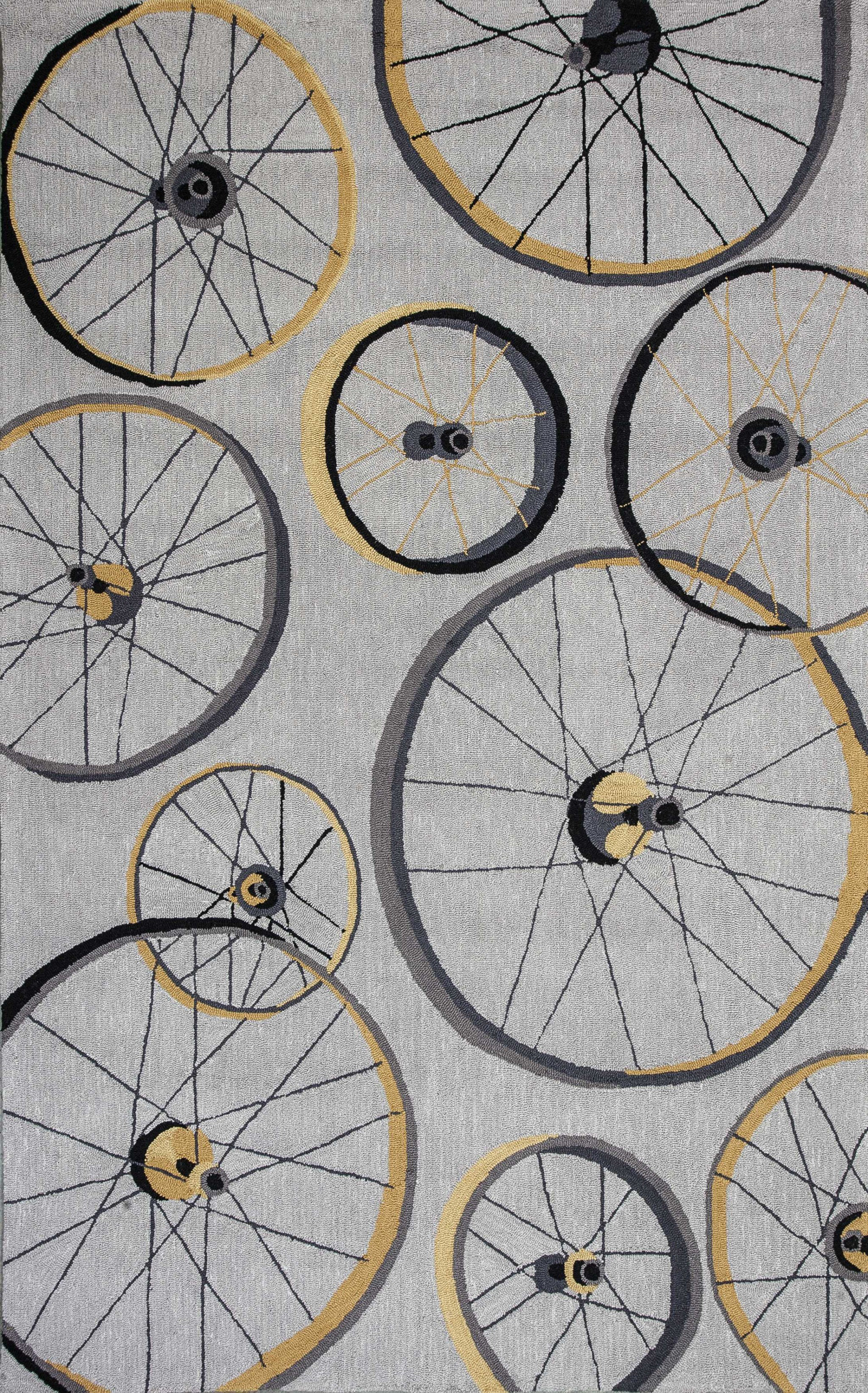 Wrought Studio™ 5''X8'' Grey Hand Hooked Wheels Indoor Area Rug | Wayfair
