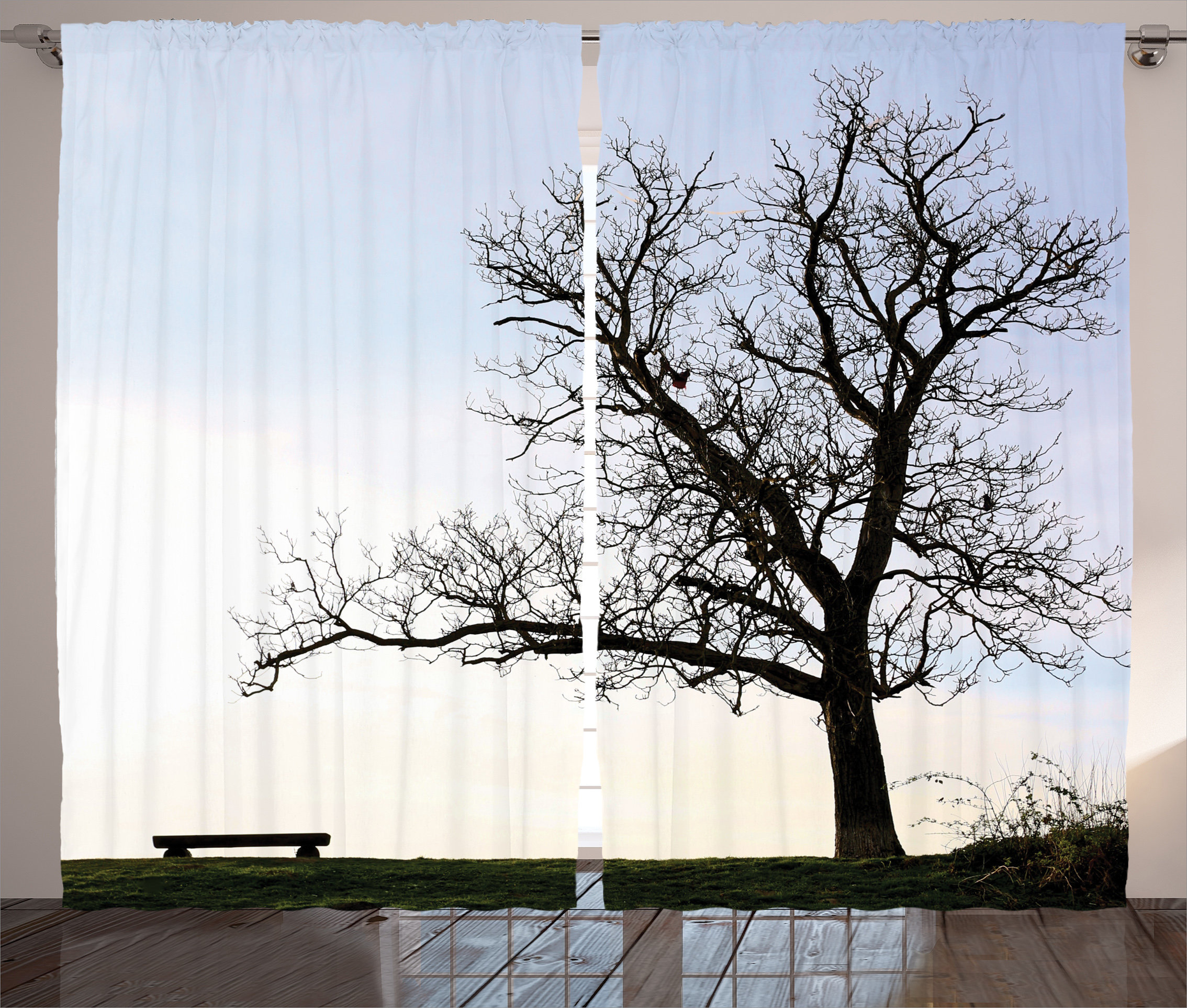 Latitude Run® Nash Bench and Tree Pale Decor Graphic Print Semi-Sheer ...