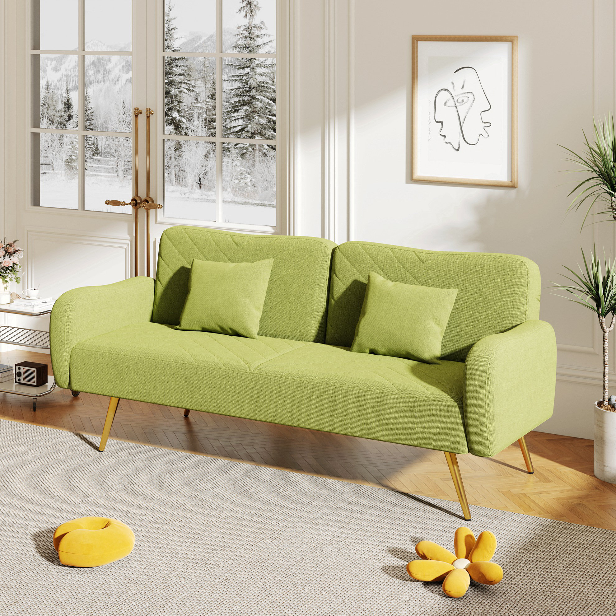 George Oliver 70.47" Fabric Double Sofa With Split Backrest And Two ...