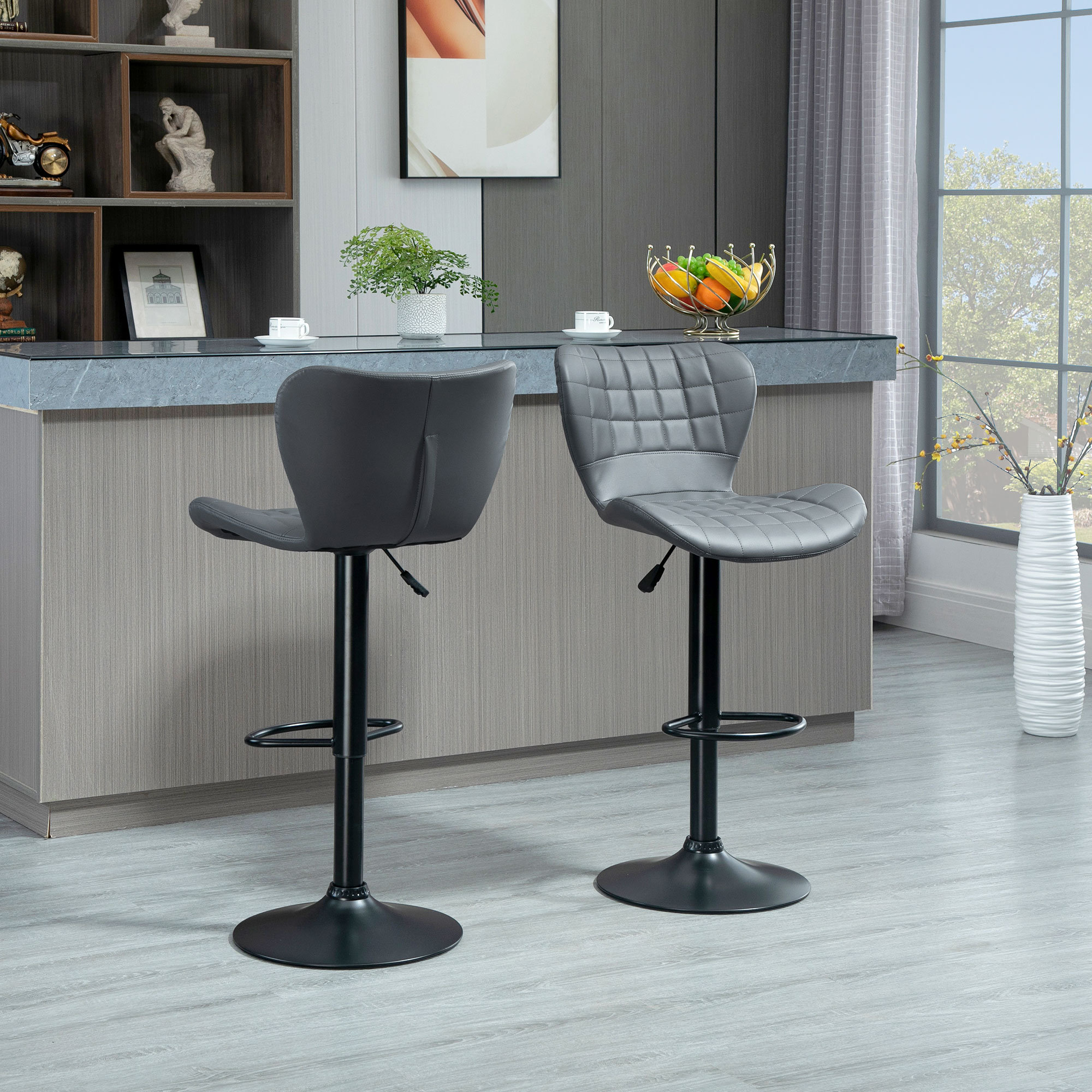 Latitude Run® Bar Stools Set Of 2 Adjustable Height Swivel Bar Chairs ...