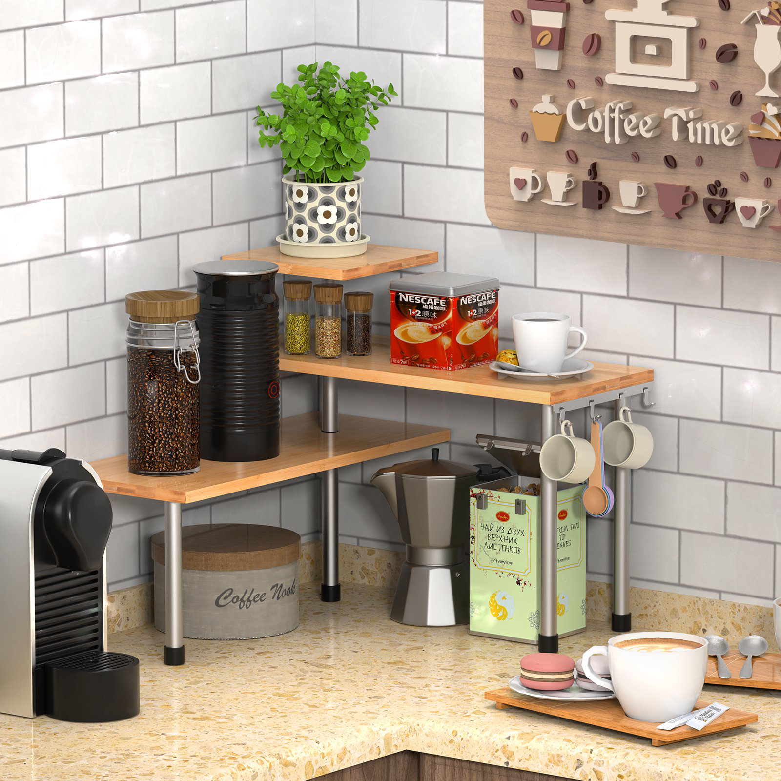 c&g home 3 Tier Kitchen Desktop Corner Shelving Unit Bamboo And ...