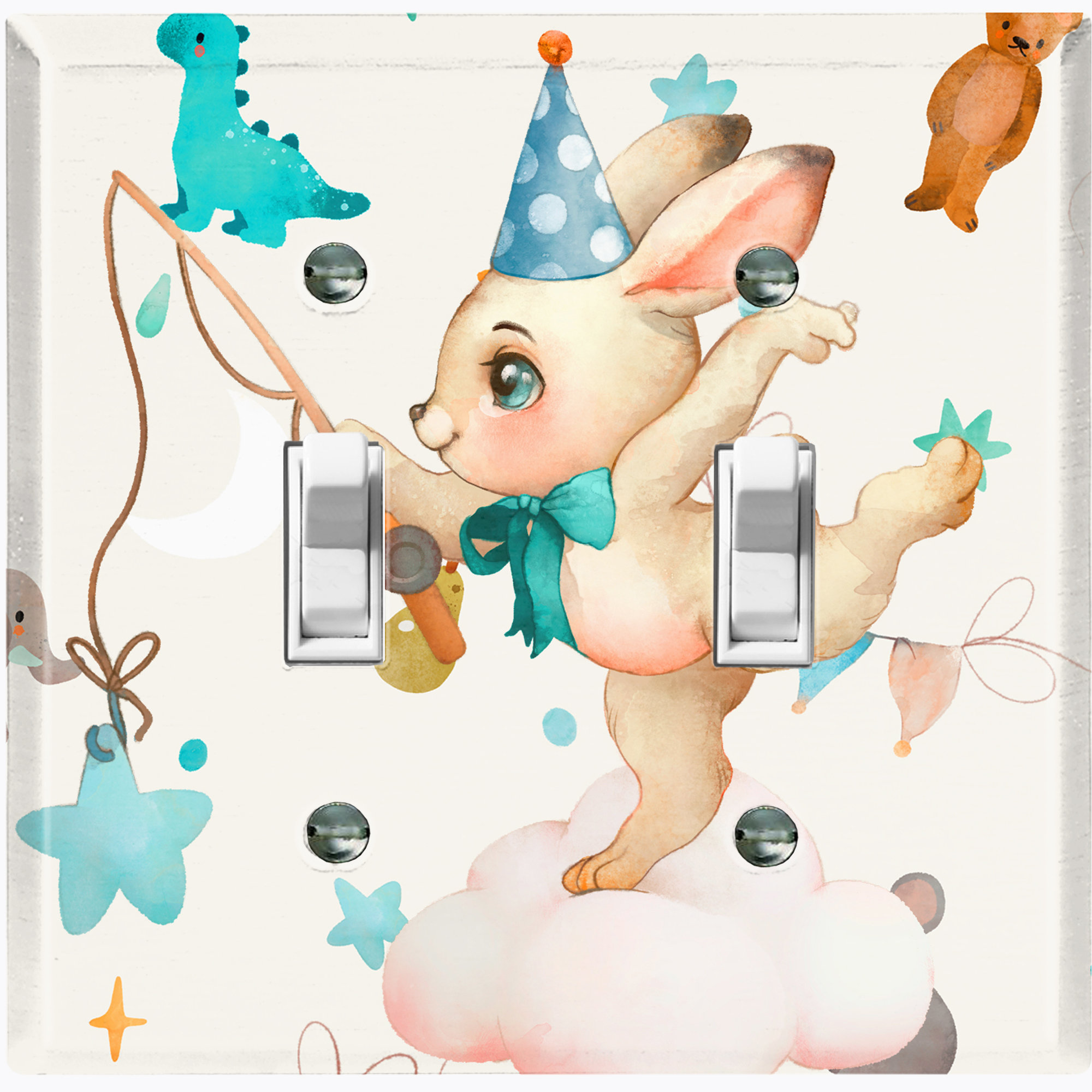 WorldAcc Cute Nursery Blue Rabbit Sky 2-Gang Toggle Light Switch Wall ...