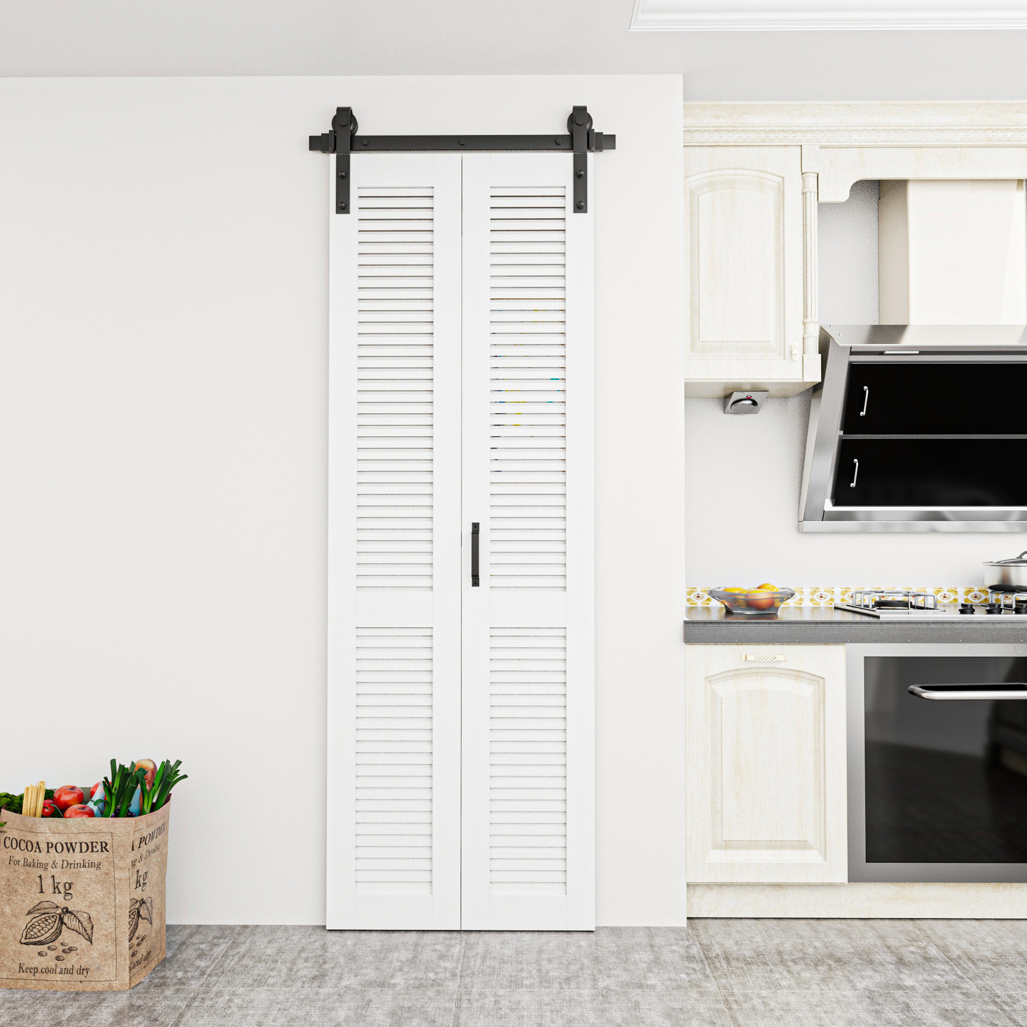 HOZONE 84'' Solid - Manufactured Wood Primed Louvered with Installation ...