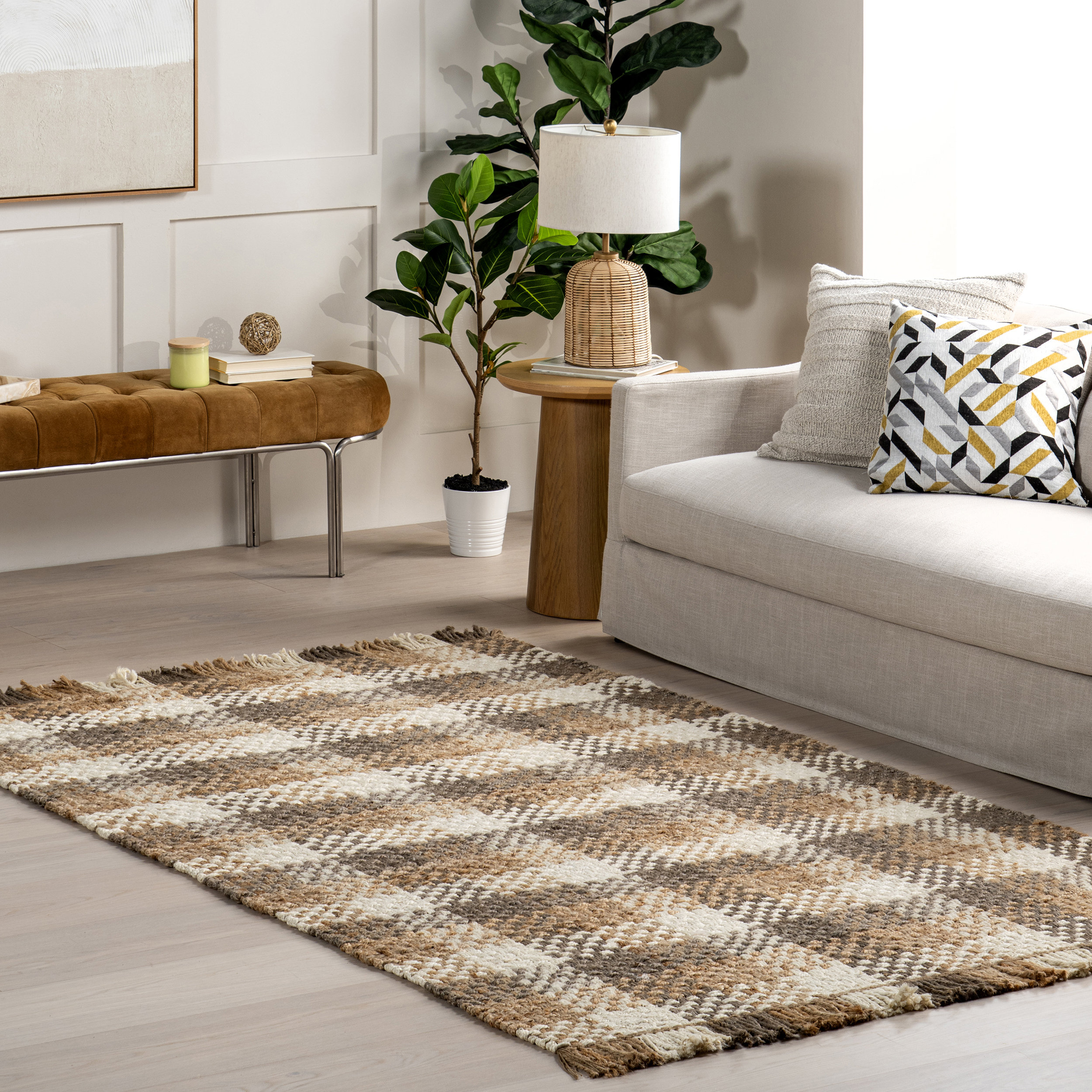 Gracie Oaks Aldina Hand Tufted Plaid Jute Area Rug - Wayfair Canada