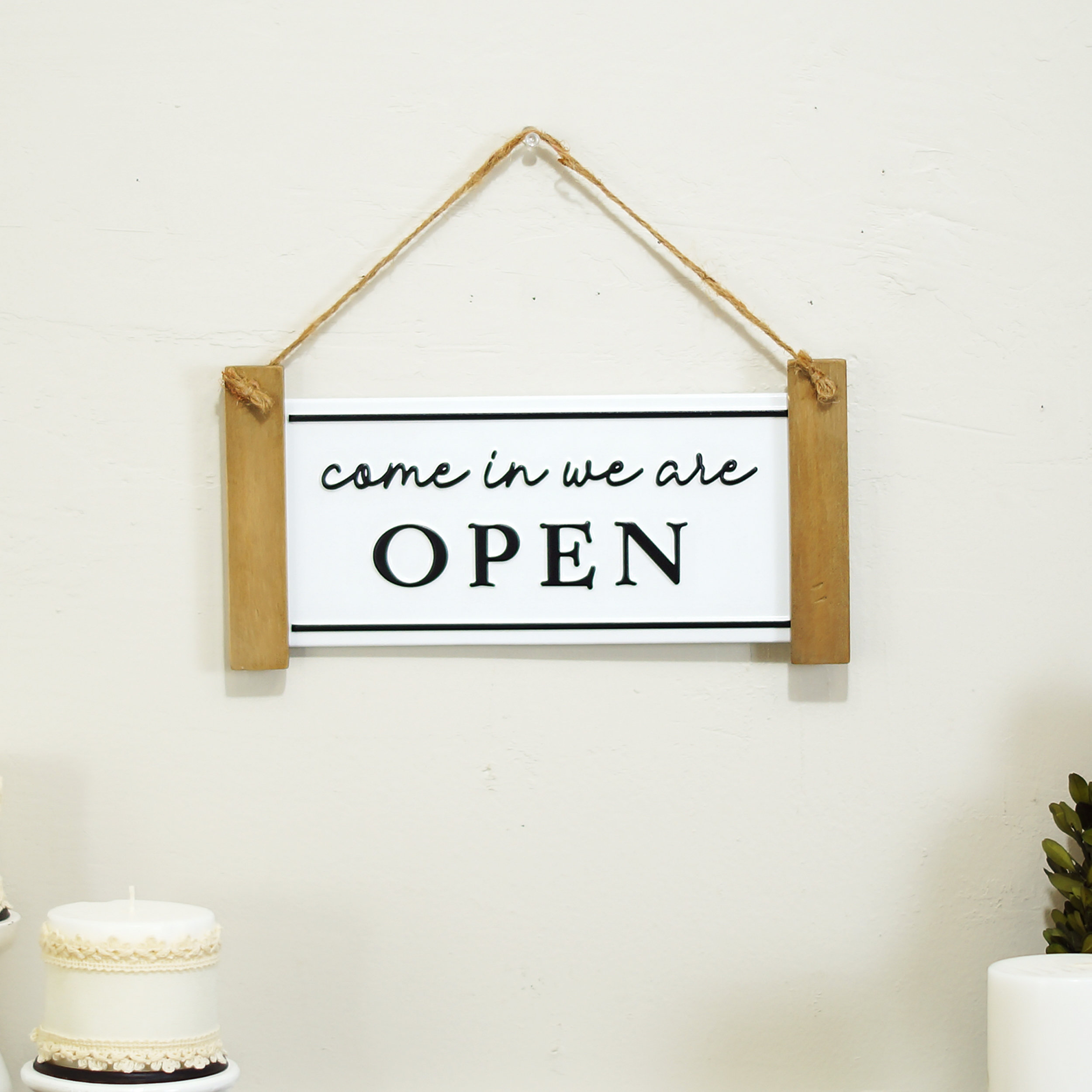 Gracie Oaks VIP Metal 11 in. White Reversible Open Closed Hanging Sign ...